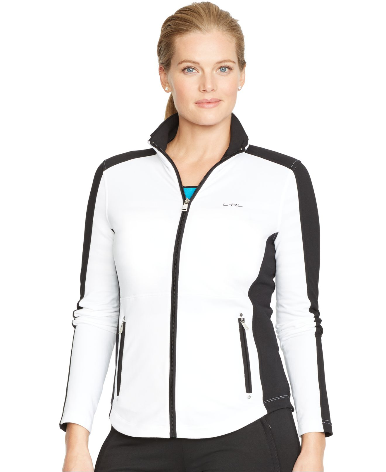 Lauren By Ralph Lauren Plus Size Colorblocked Active Jacket In White Whiteblack Lyst