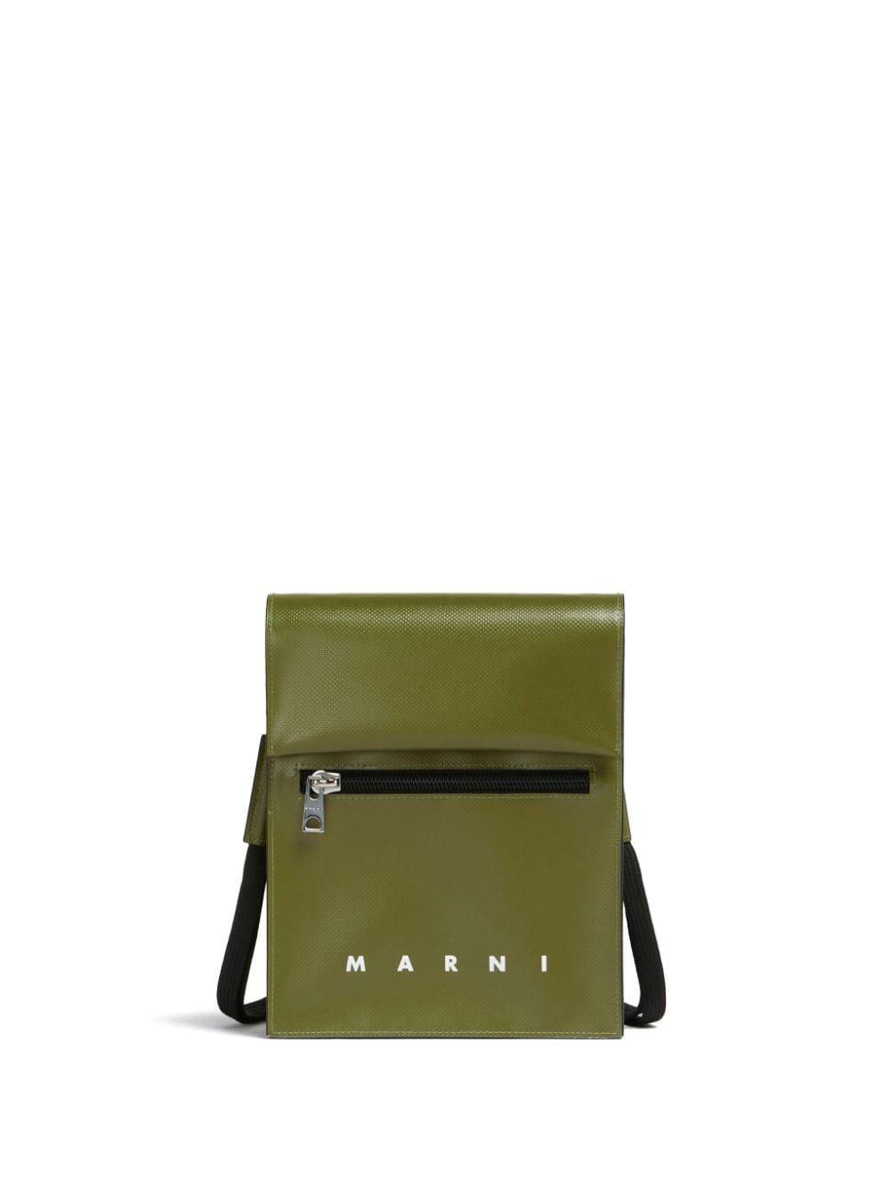 Marni Logo Leather Pouch On Strap in Green | Lyst