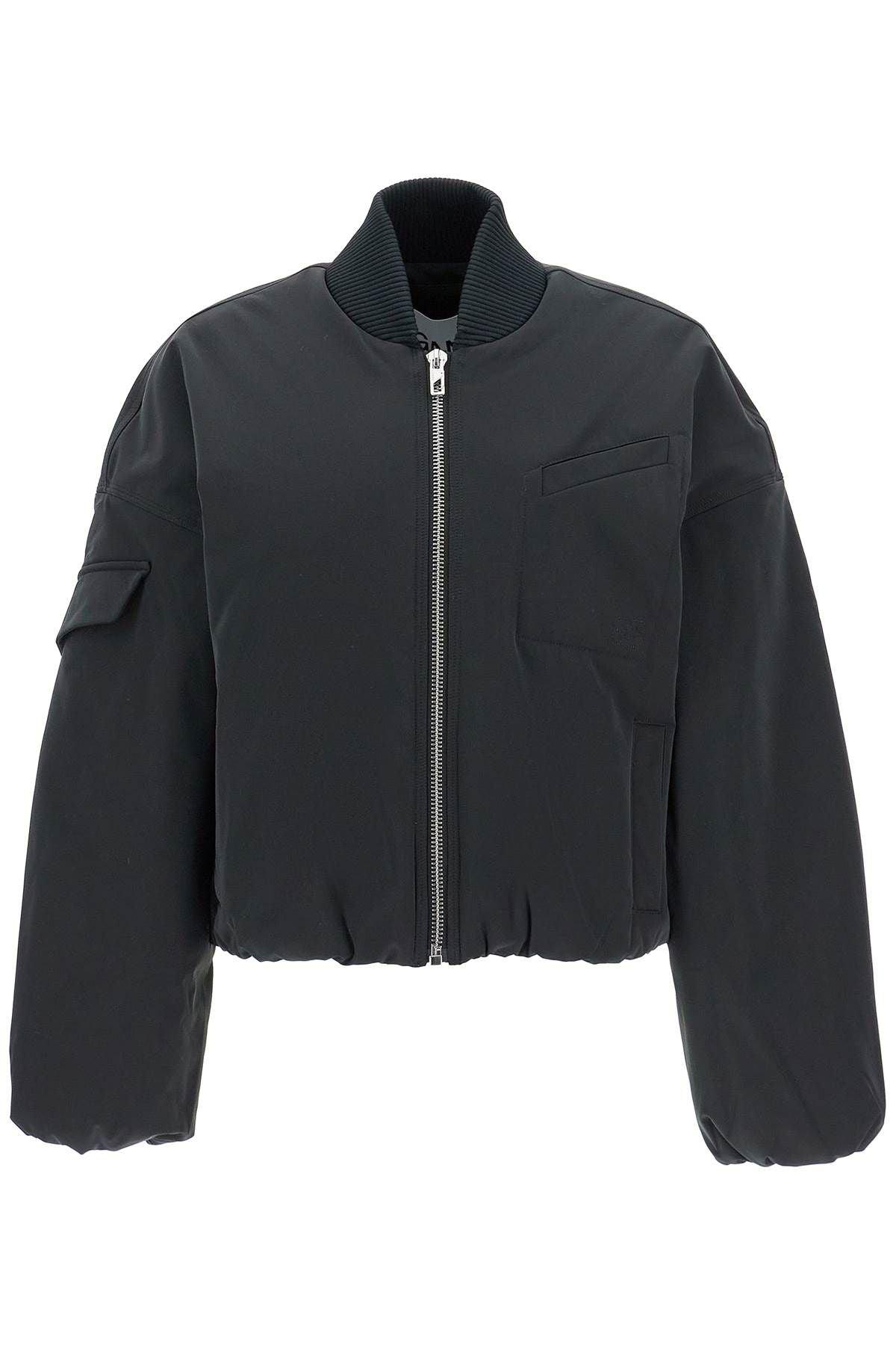 Ganni Short Oversized Bomber Jacket in Black | Lyst