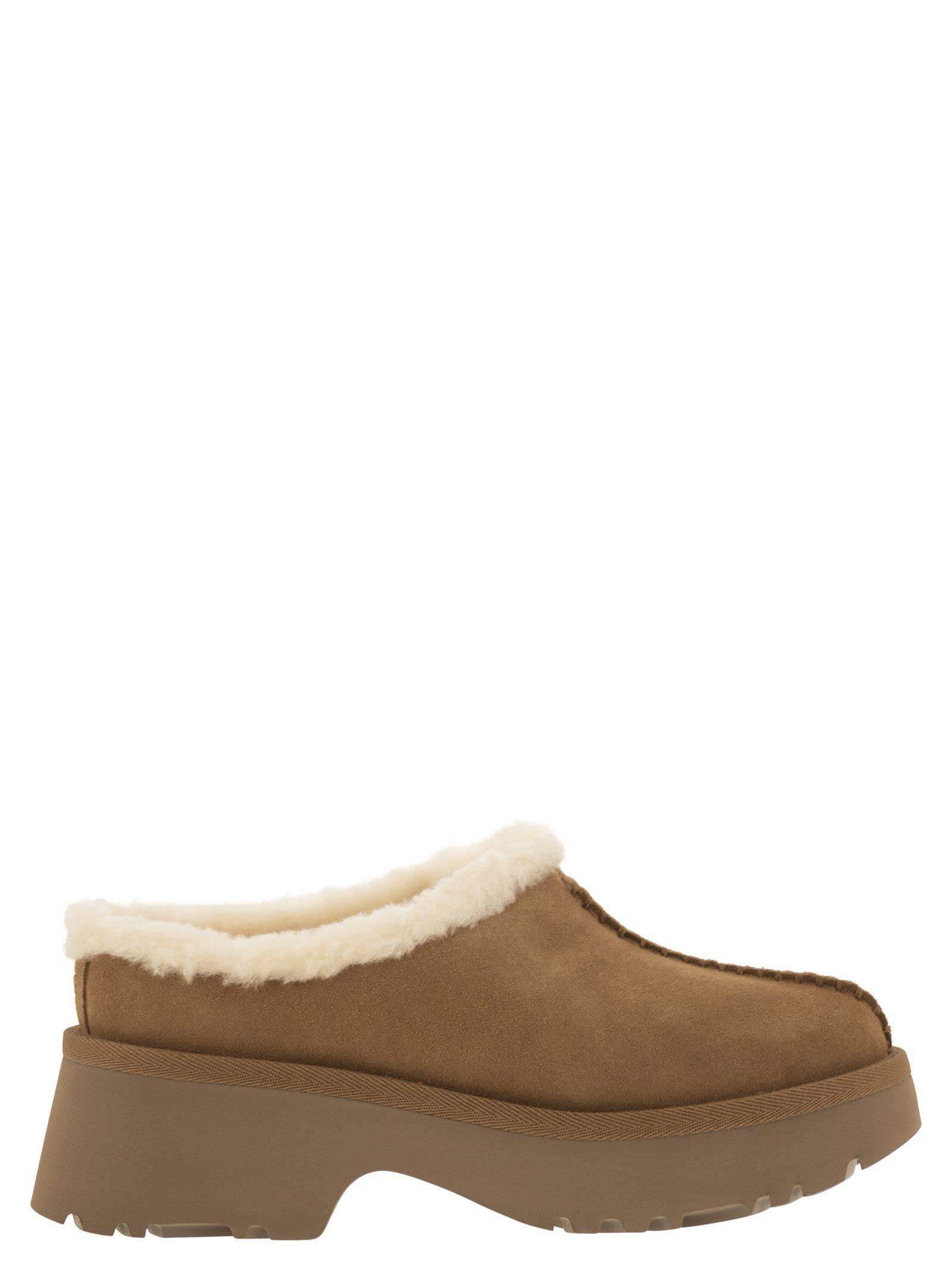UGG New Heights Cozy Suede Sabot in Brown | Lyst