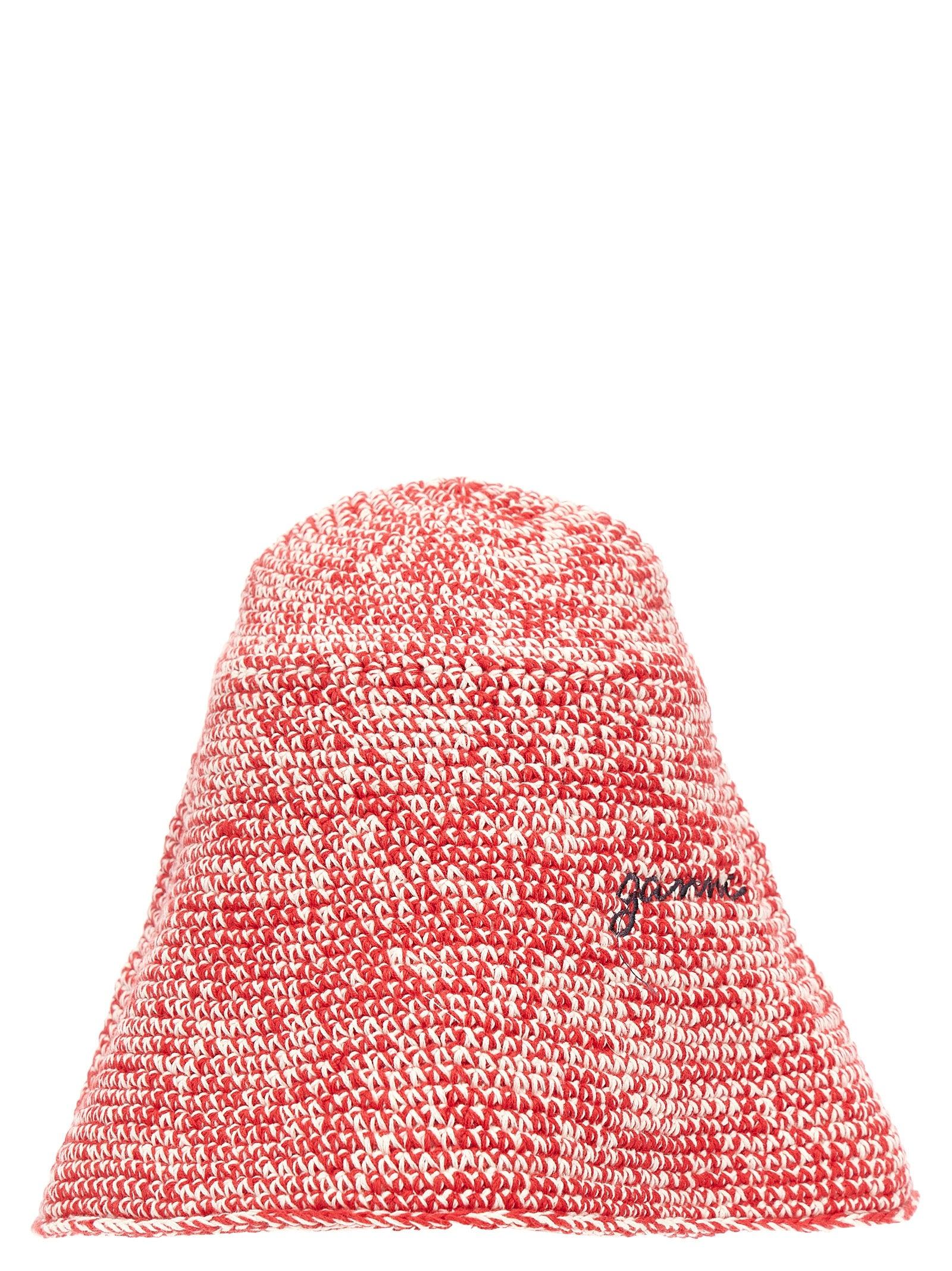 Ganni Bucket Hat Crochet Logo Embroidery Hats in Red | Lyst UK