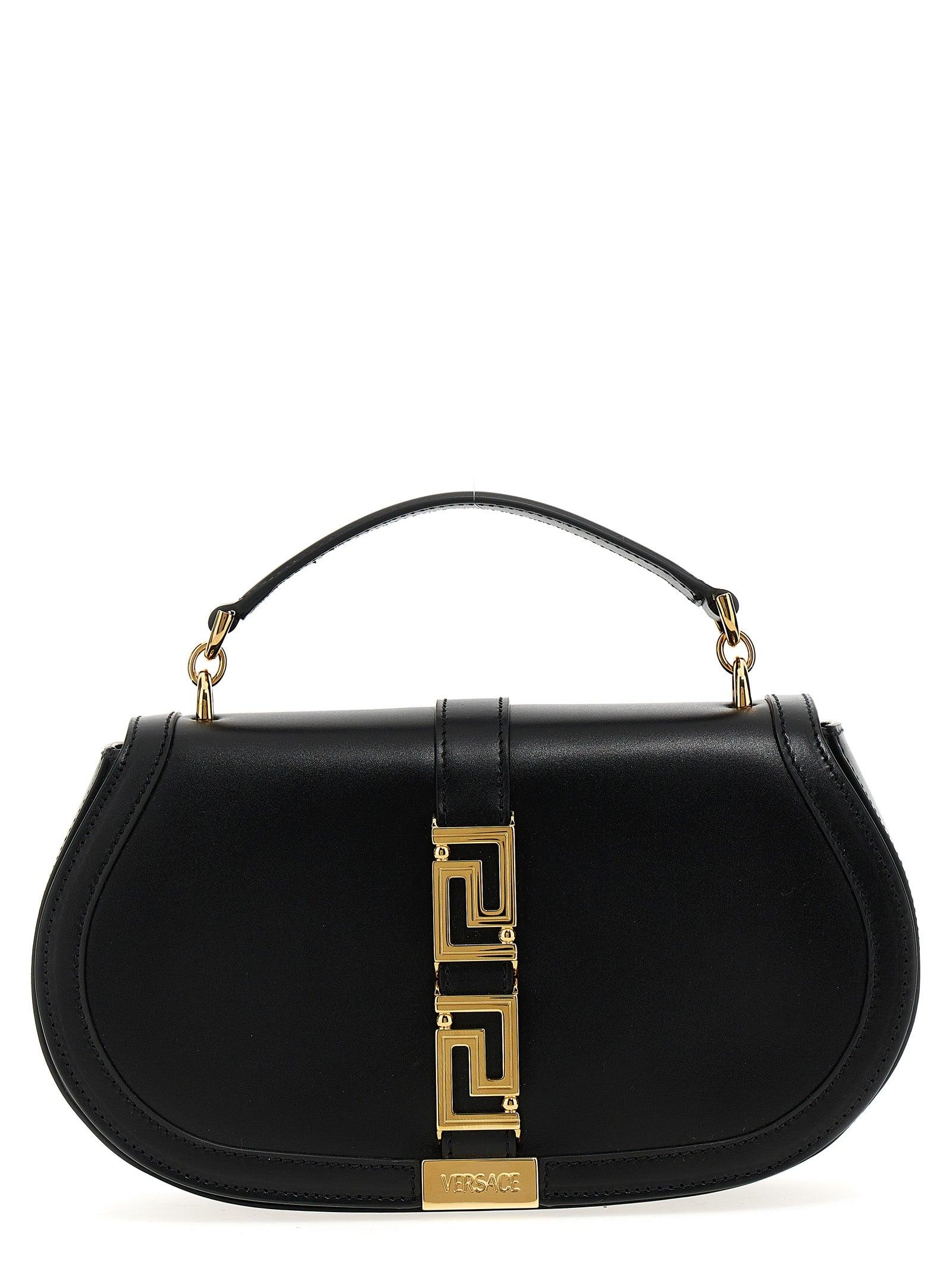 Versace Greca Hand Bags in Black | Lyst