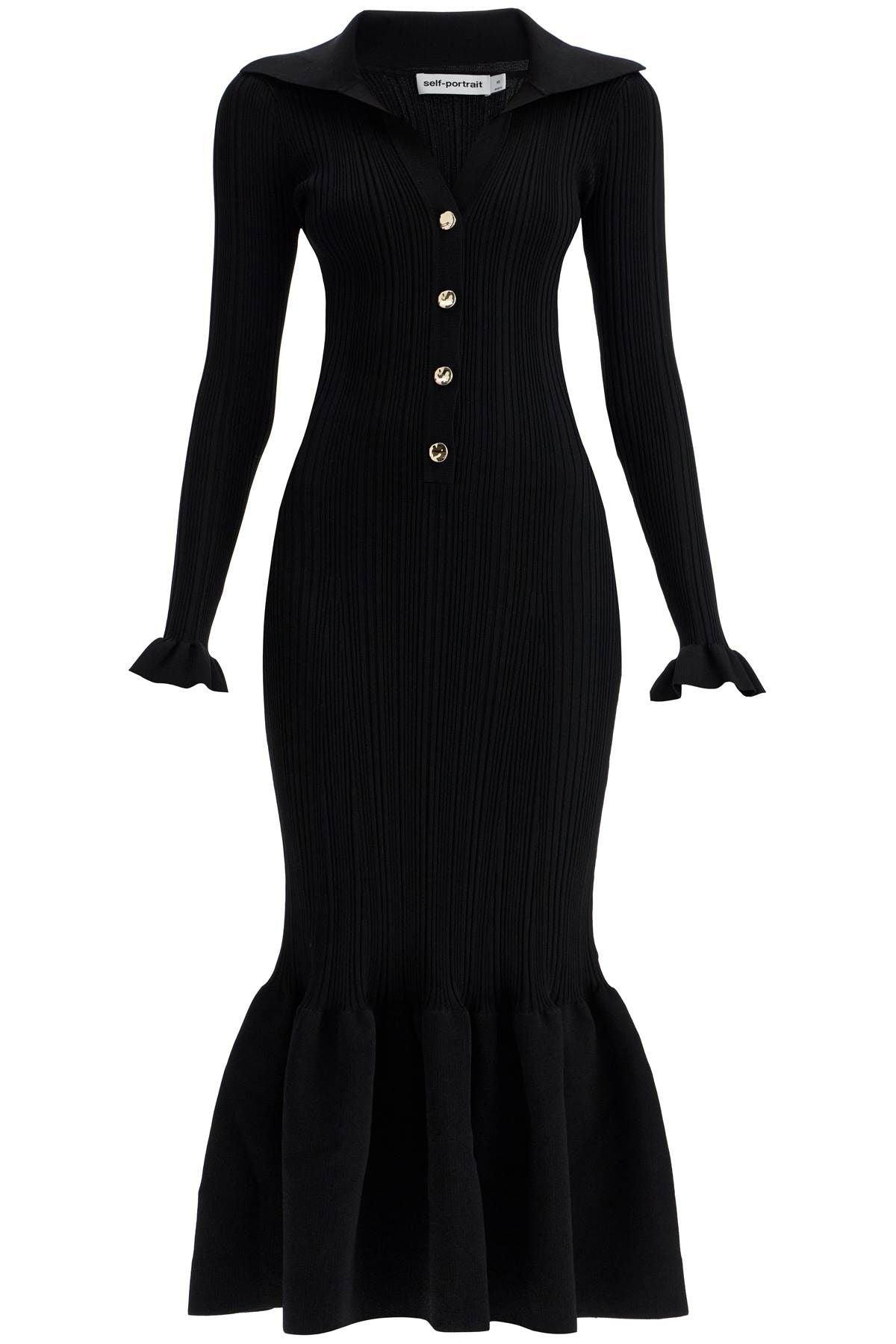 Self-Portrait "Knit Midi Dress With Button Detailing in Black | Lyst