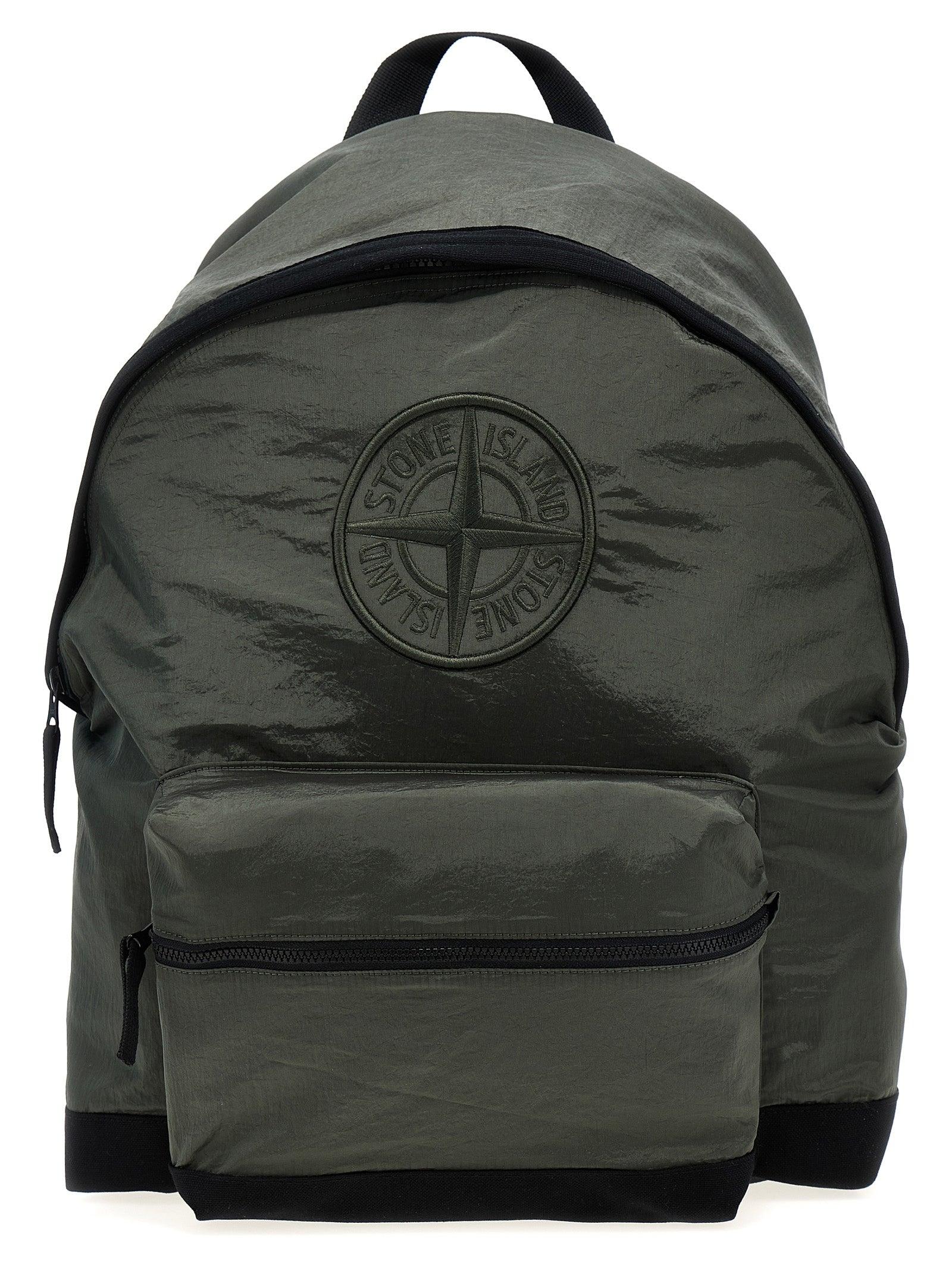 Stone Island Logo Embroidery Backpack in Black for Men | Lyst