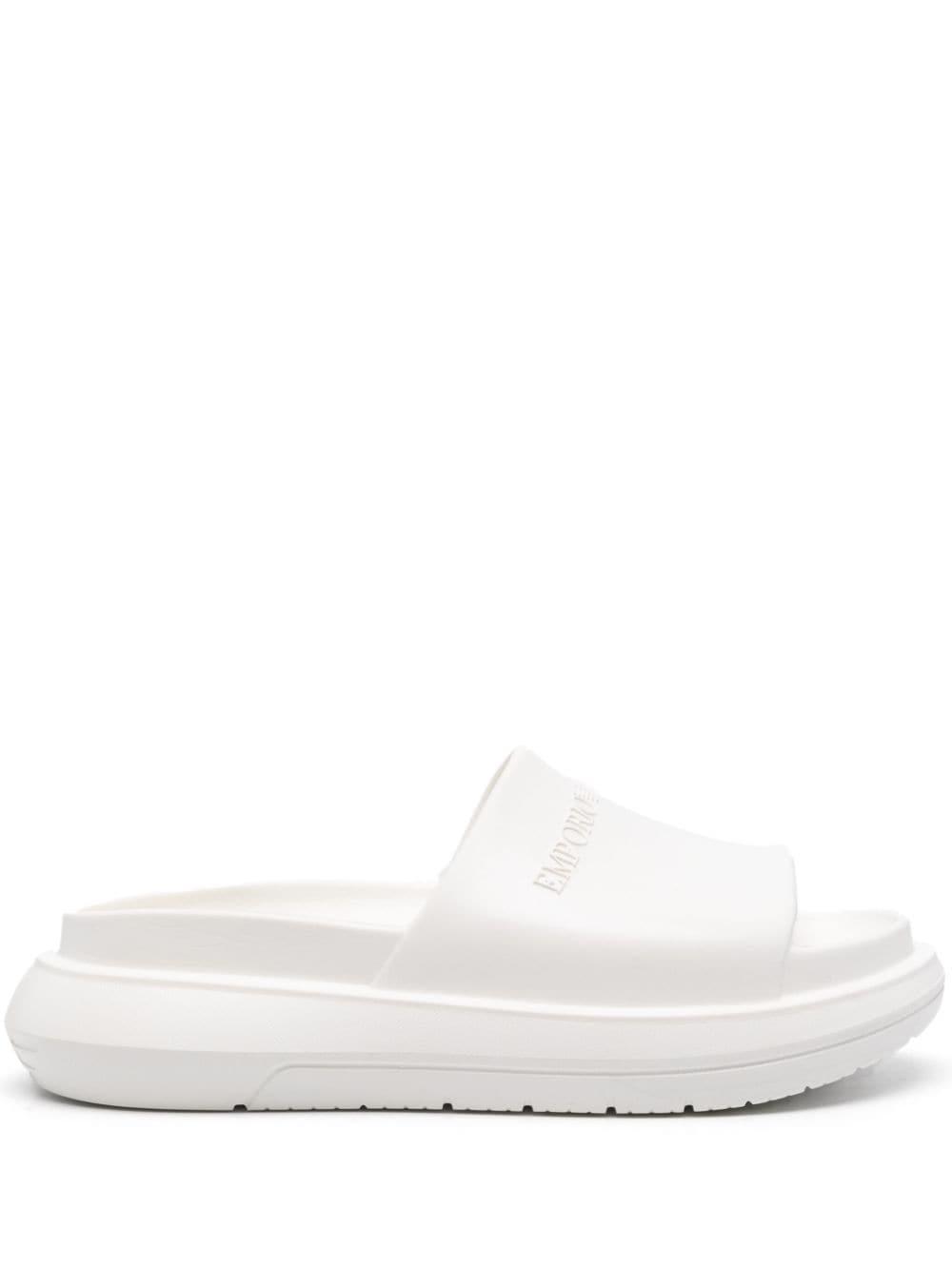 Emporio Armani Logo Slides in White for Men | Lyst