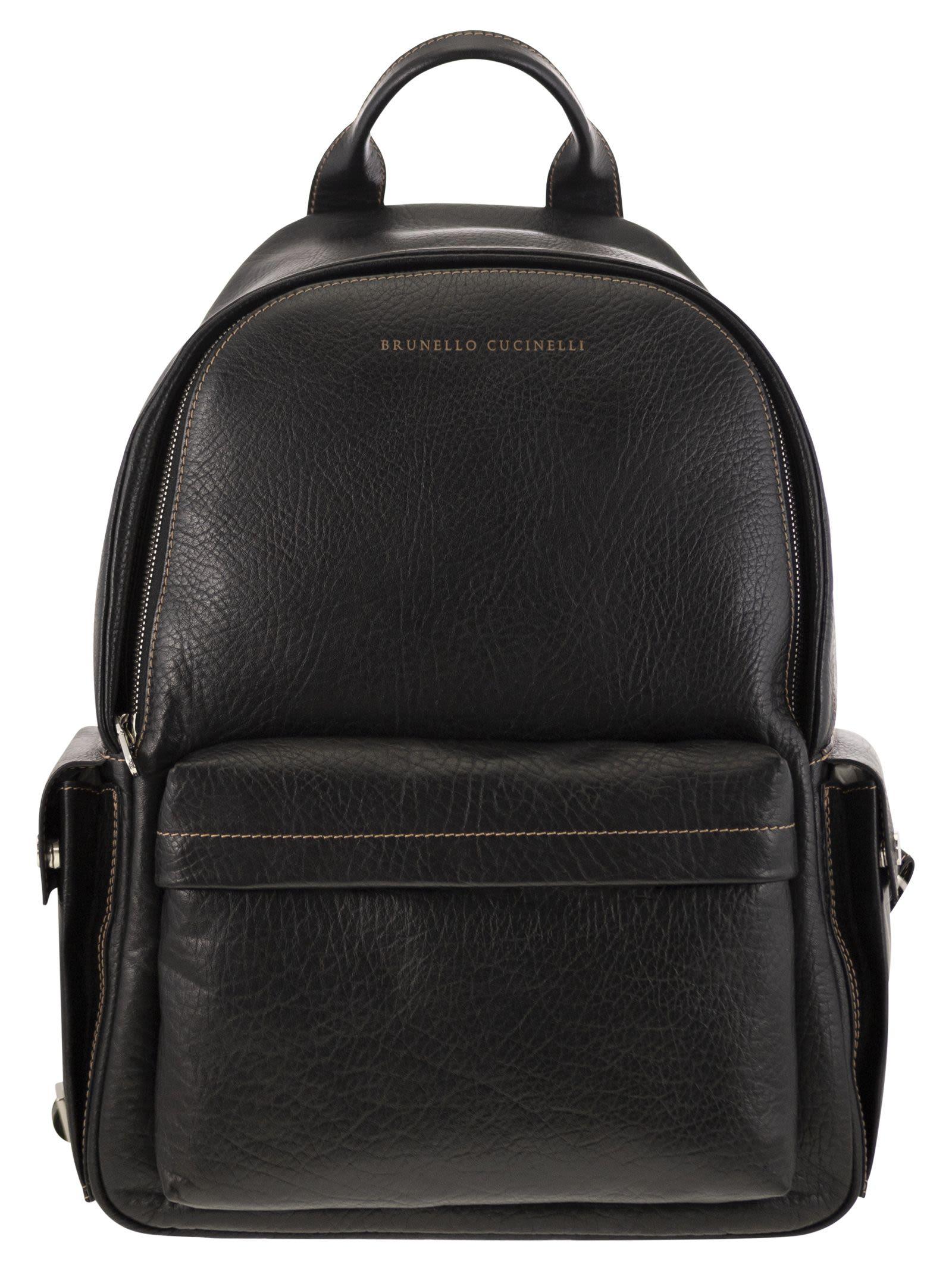 Brunello Cucinelli Calfskin Backpack With Grain in Black for Men | Lyst