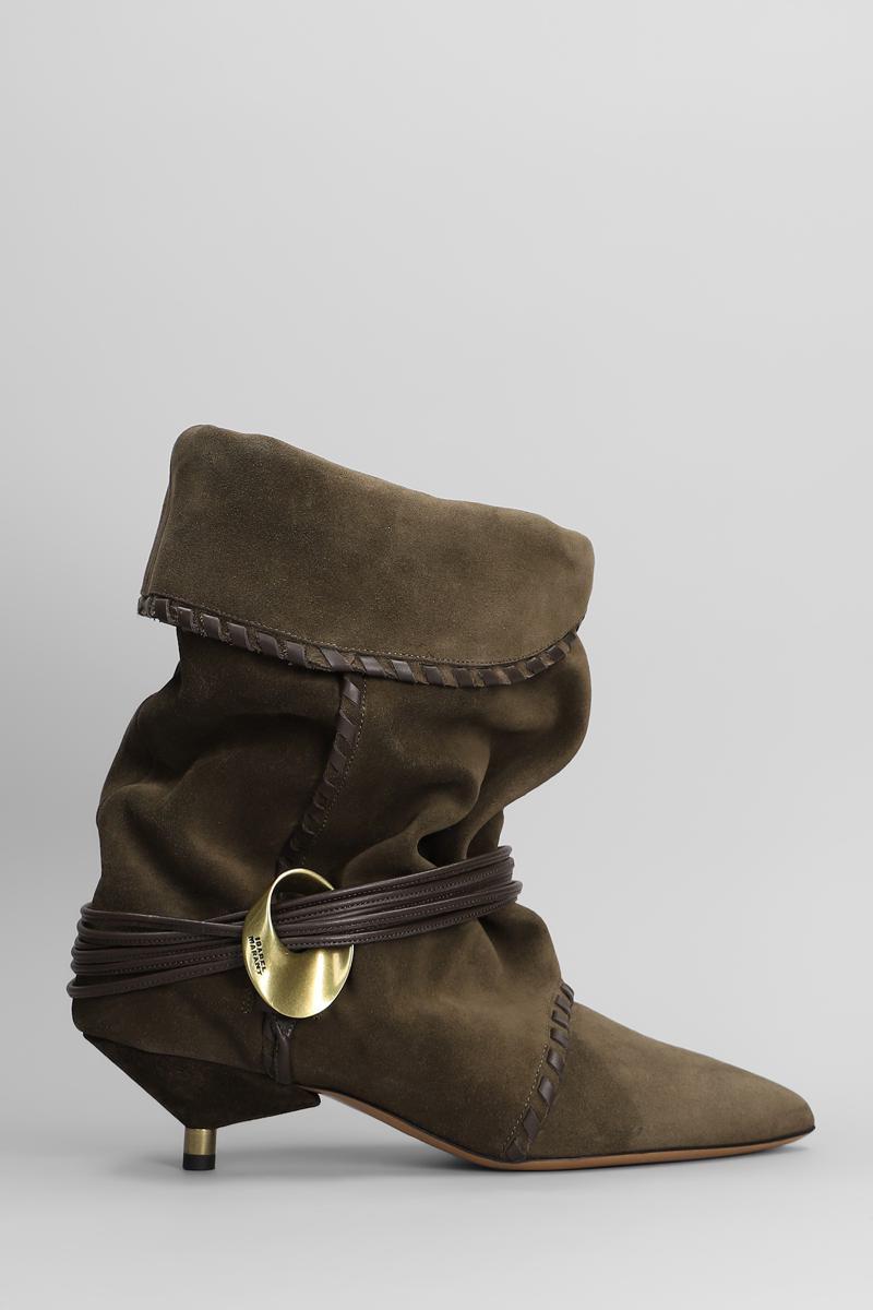 Isabel Marant Edrika Low Heels Ankle Boots in Green | Lyst