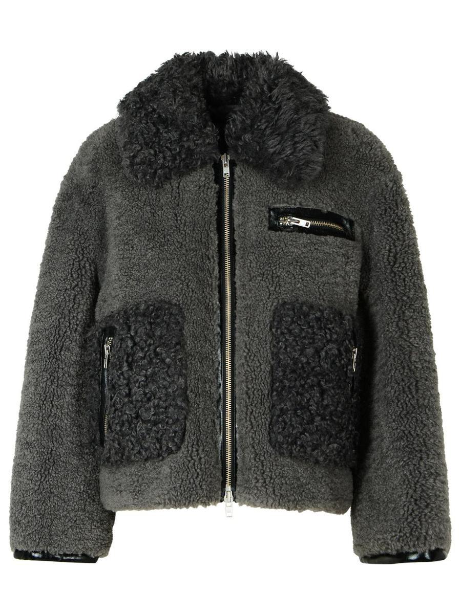 Stand Studio Faux Fur Short Coat with Leather Inserts in Black | Lyst