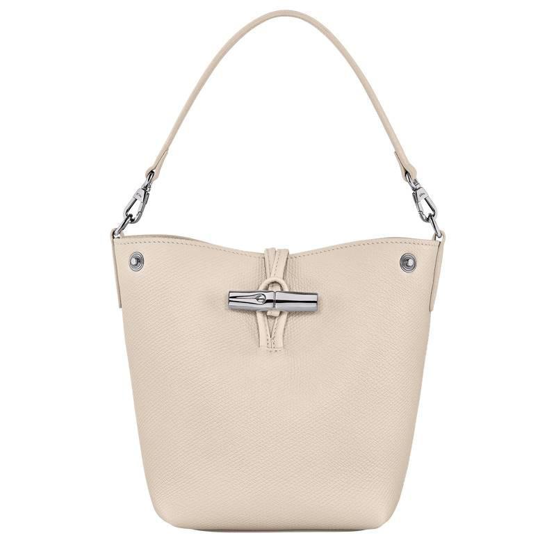 Longchamp Mini Le Roseau Leather Bucket Bag in White | Lyst UK