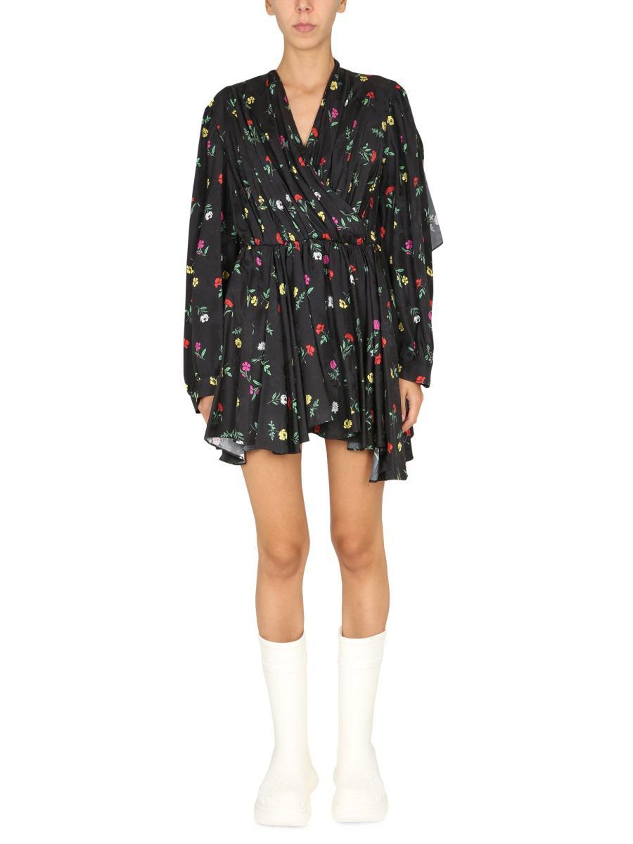 Balenciaga Dress With Floral Pattern in Black | Lyst