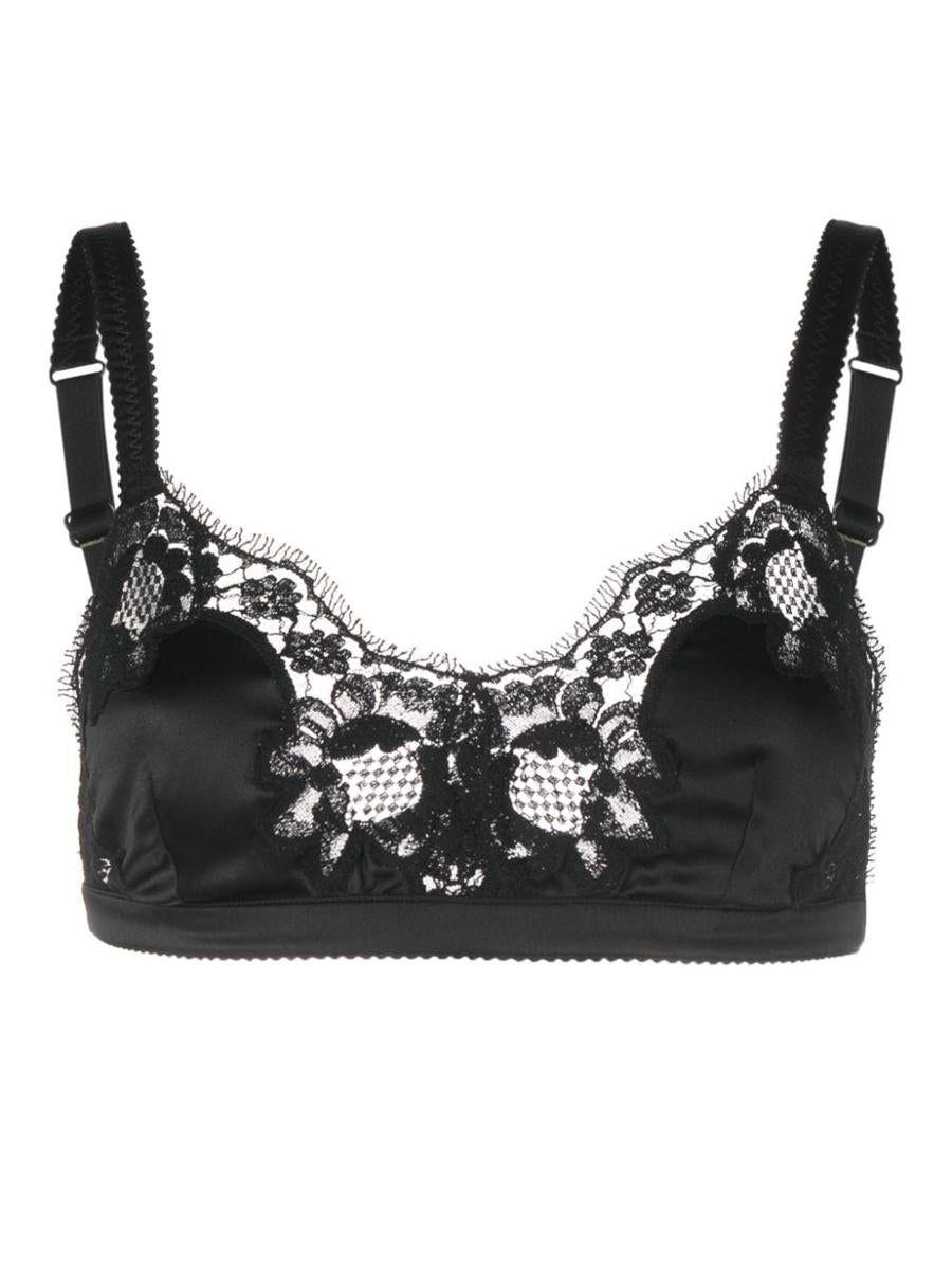 Dolce & Gabbana Lace-trim Satin Bra in Black | Lyst