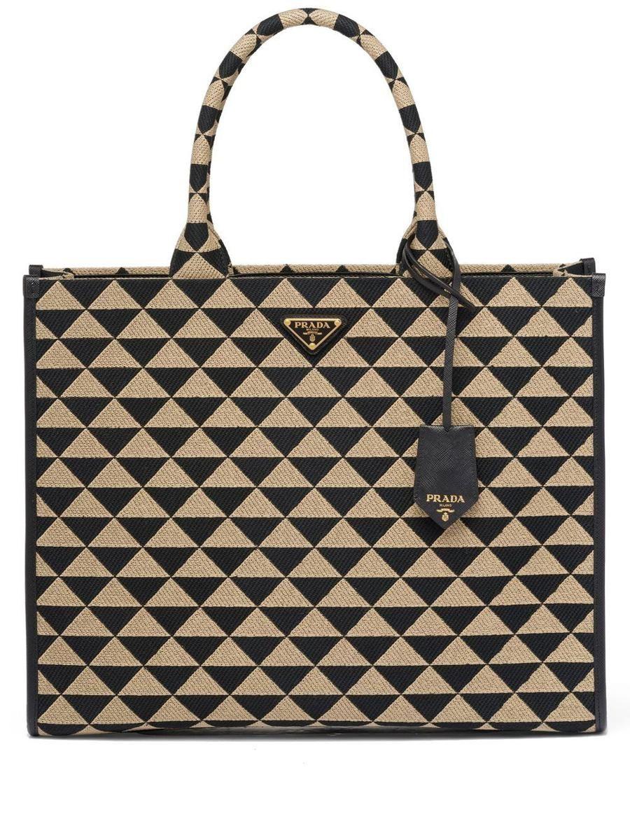 Prada Symbole Triangle-pattern Tote Bag in Black | Lyst