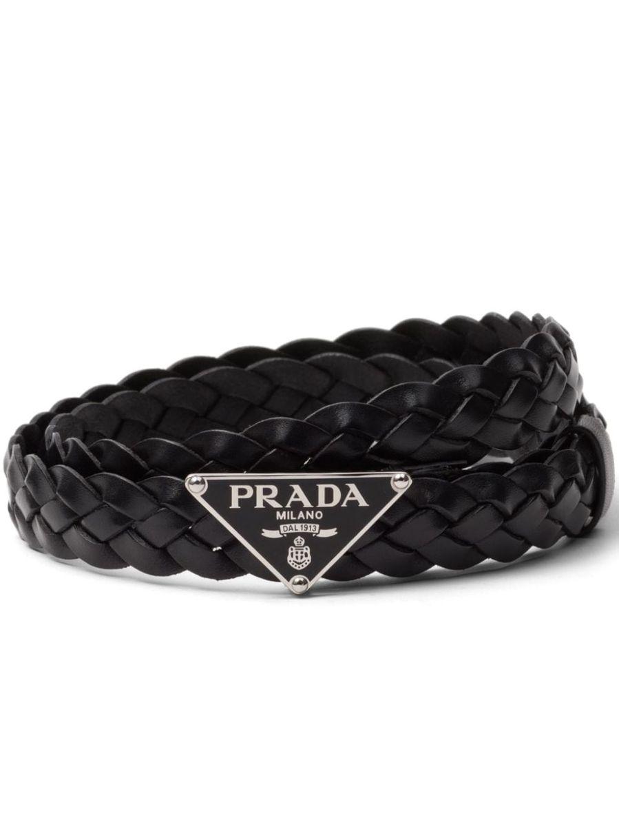 Prada Triangle-Logo Braided Leather Belt in Black | Lyst UK