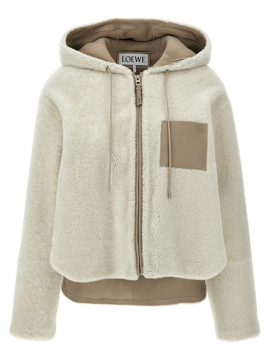 Loewe Sheepskin Hooded Jacket in Natural | Lyst