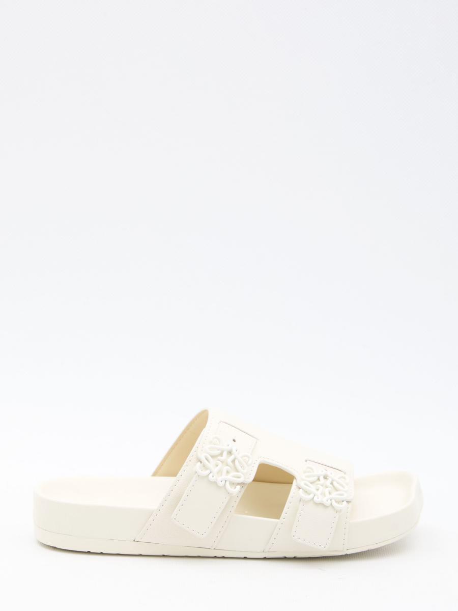 Loewe Goatskin Slide Sandals Anagram Buckles in White | Lyst