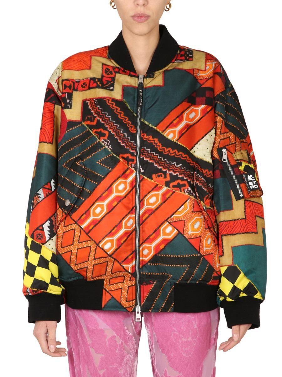 Etro Patchwork Bomber Jacket in Orange | Lyst