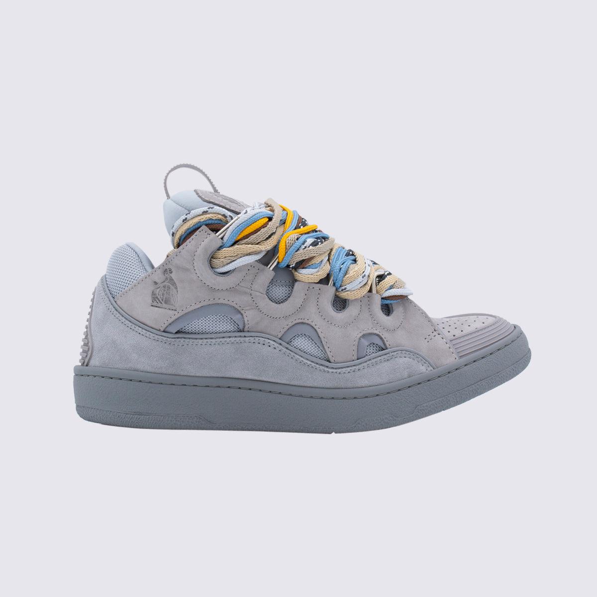 Lanvin Grey Leather Curb Sneakers in Gray for Men | Lyst