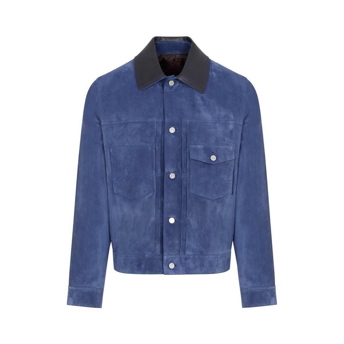 Berluti Suede Leather Jacket in Blue for Men | Lyst