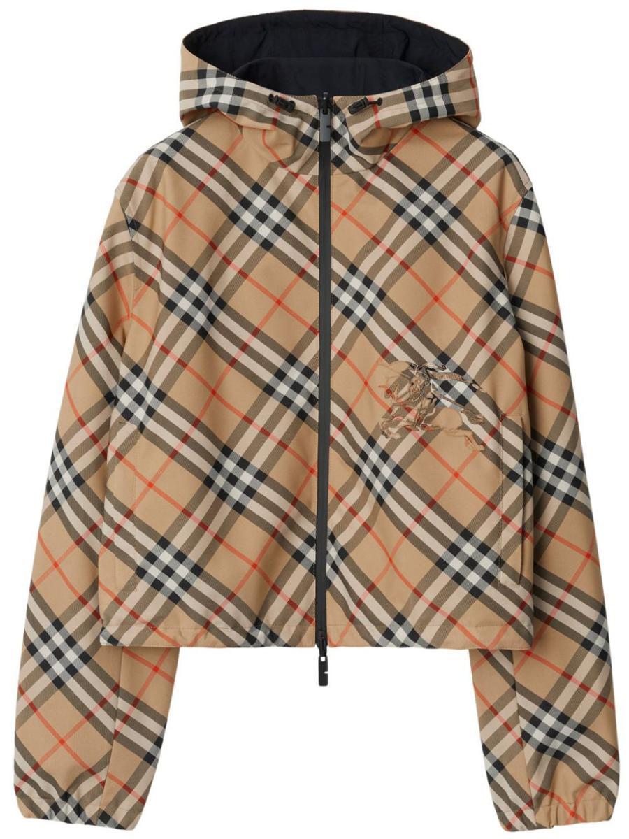 Burberry Check Crop Reversible Jacket in Natural | Lyst