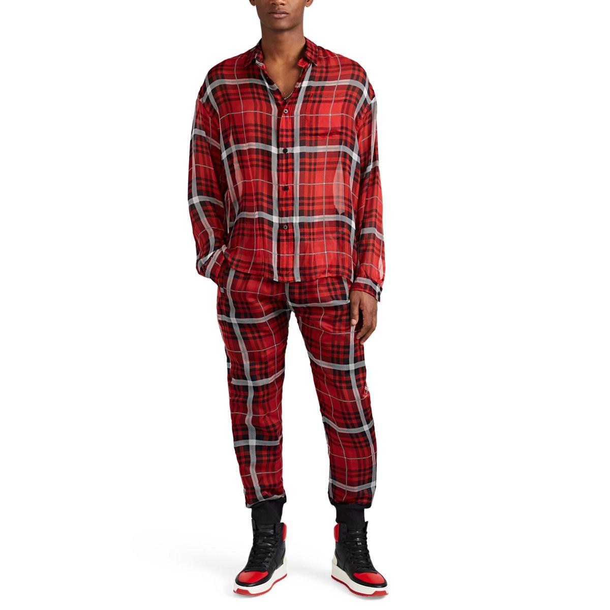 424 Plaid Silk Chiffon Oversized Shirt in Red for Men - Lyst