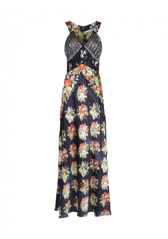 Paco Rabanne Floral Print Maxi Dress in Black | Lyst