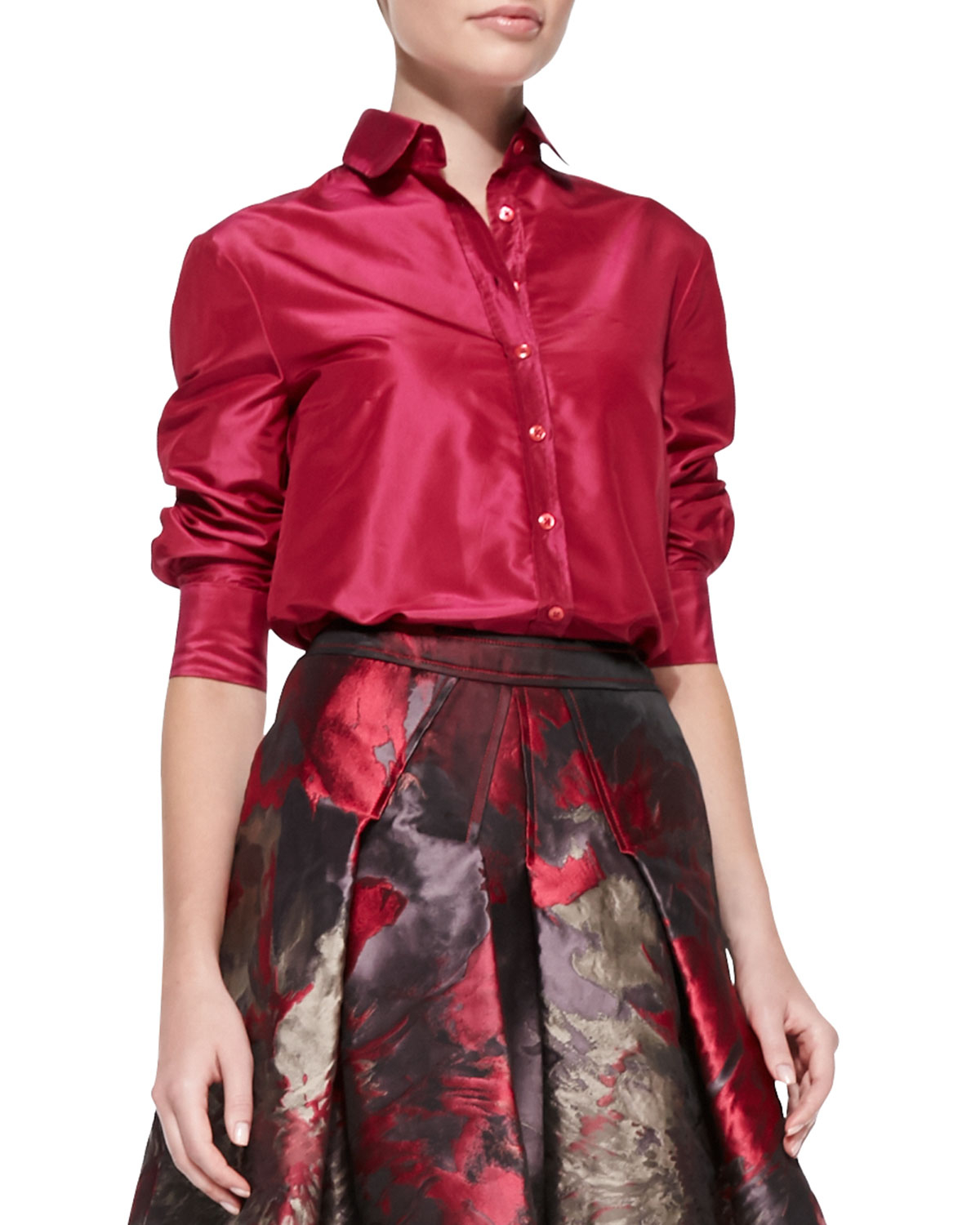 Lyst - Carolina herrera Long-Sleeve Collared Silk Button-Up Blouse in Pink Lyst - Carolina herrera Long-Sleeve Collared Silk Button-Up Blouse in Pink