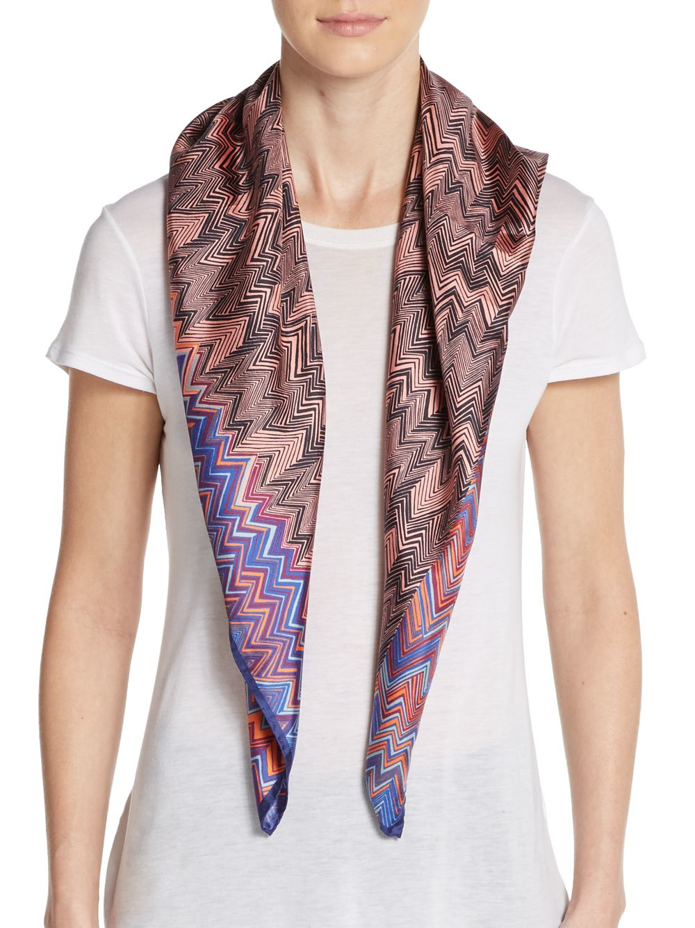 Missoni Silk Zig-zag Scarf in Pink | Lyst Missoni Silk Zig-zag Scarf in Pink | Lyst