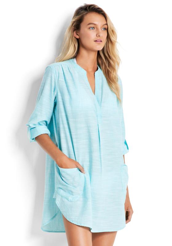 Seafolly Boyfriend Beach Shirt Turquoise in Blue - Lyst