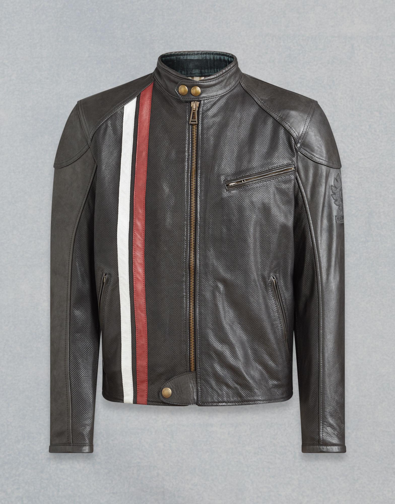 Belstaff Leather Seeley Motorcycle Jacket in Black Red Ivory (Black ...