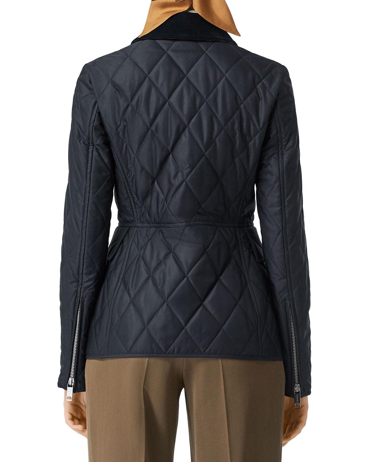 Burberry Leather Equestrian Quilted Jacket in Navy (Blue) - Lyst