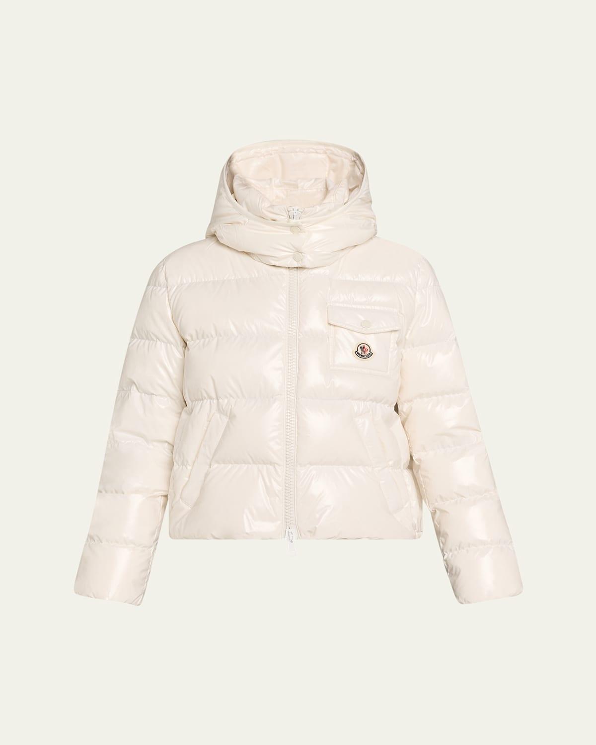 Moncler Andro Shiny Down Jacket With Removable Hood in Natural | Lyst
