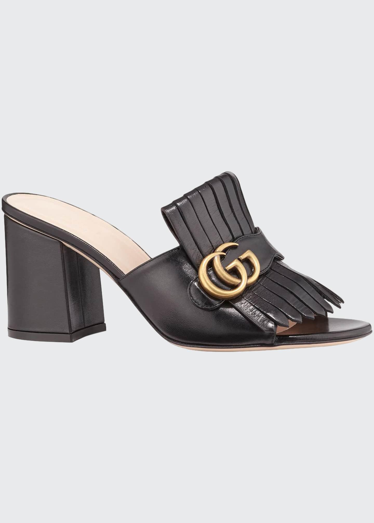 Gucci GG Marmont Slide Heeled Sandals in Black | Lyst