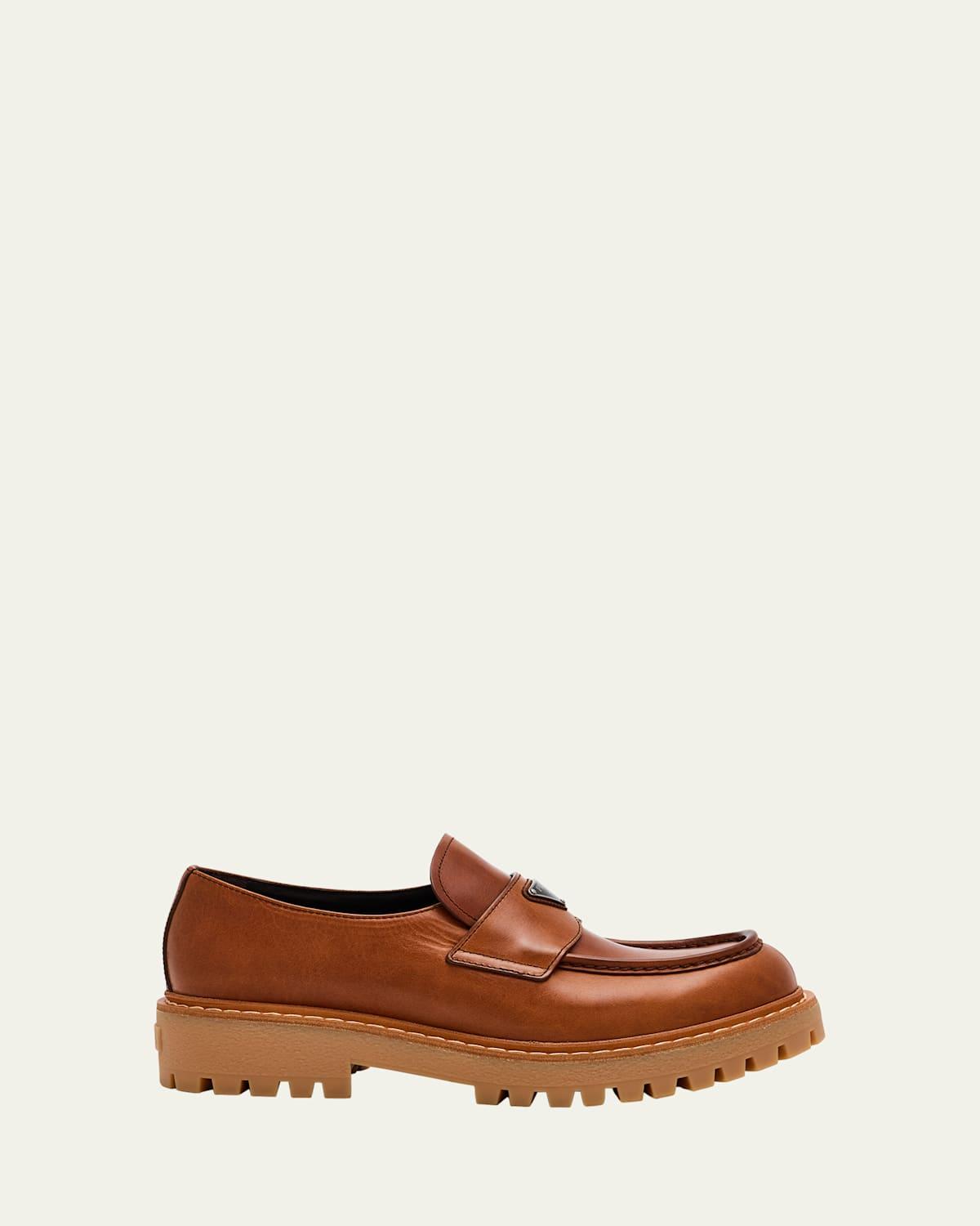Prada St Moritz Leather Penny Loafers in Brown for Men | Lyst