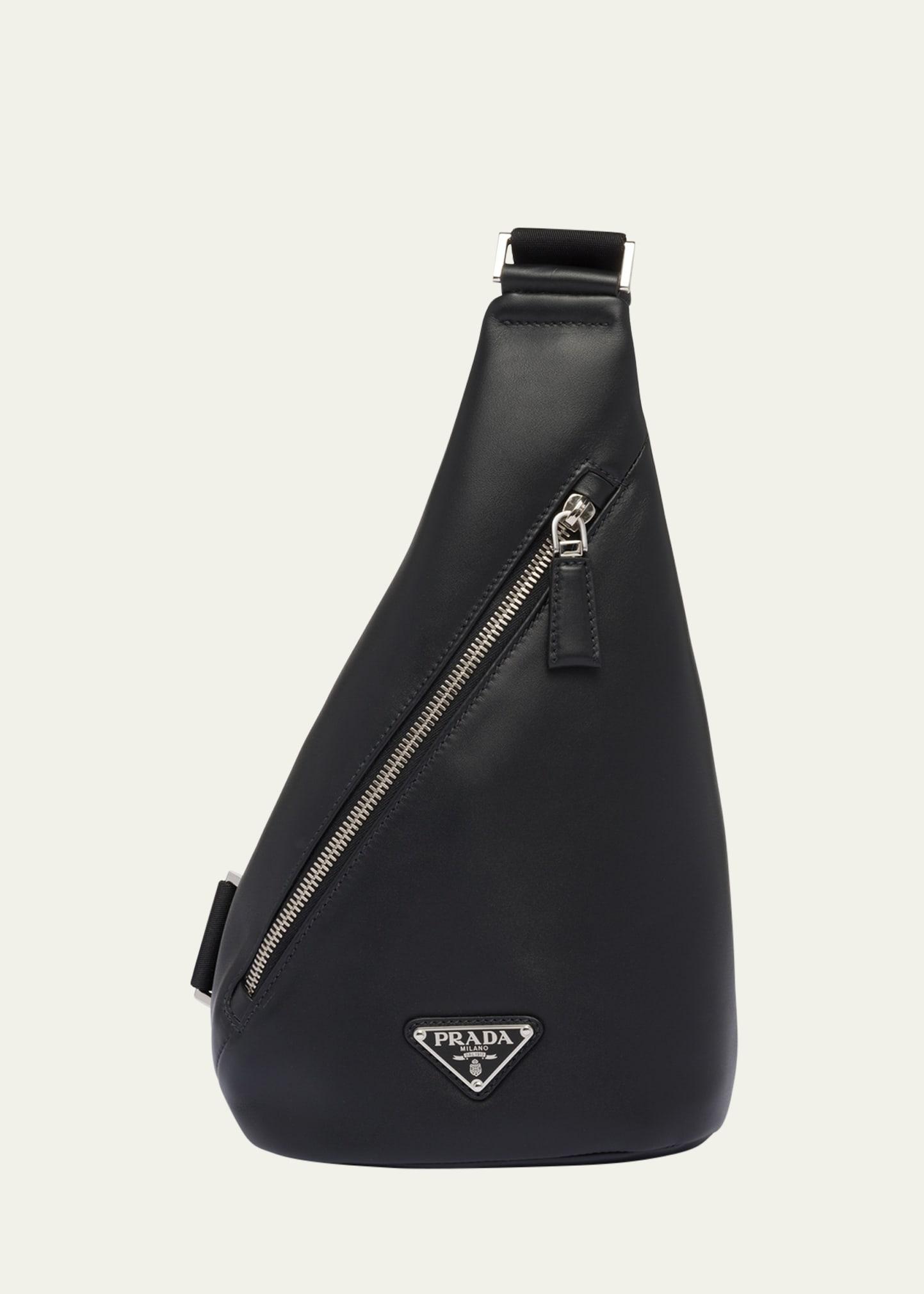 Prada Leather Sling Backpack in Black for Men | Lyst