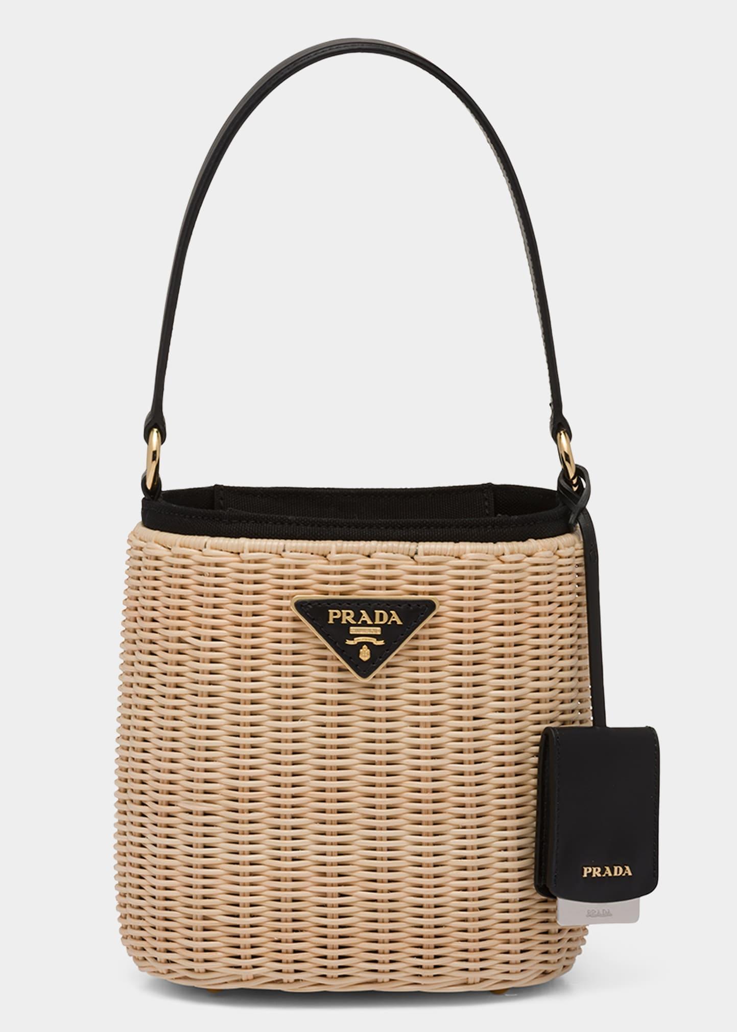 Prada Midollino Zip Straw Bucket Bag in Natural | Lyst