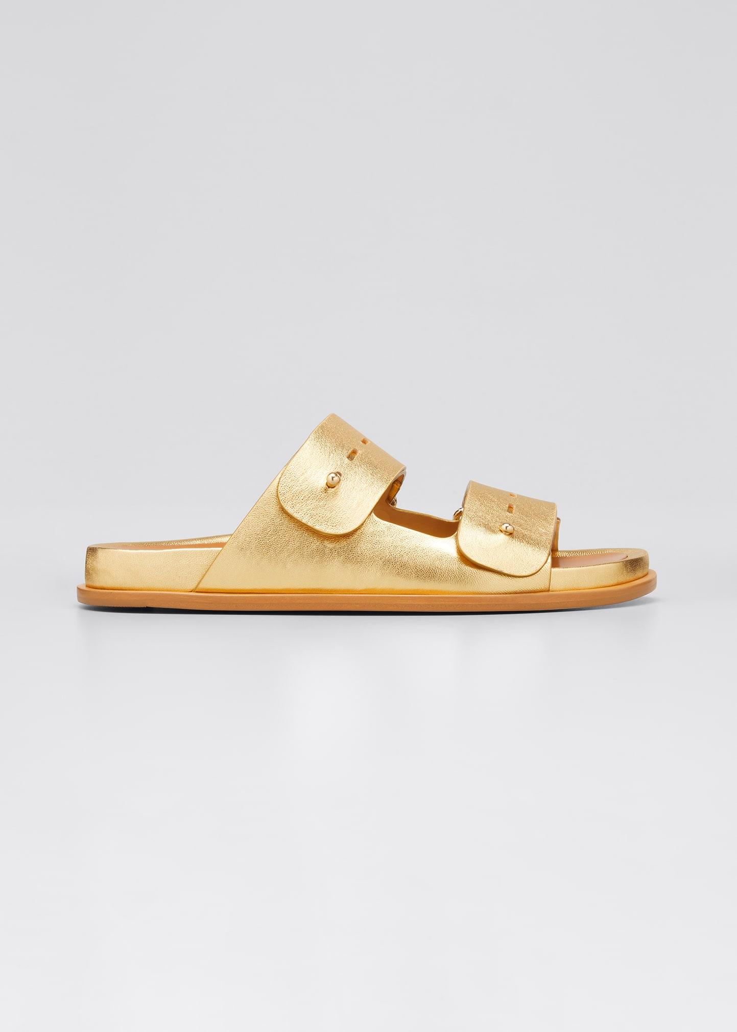 Mercedes Castillo Samira Leather Slide Sandals In Metallic Lyst