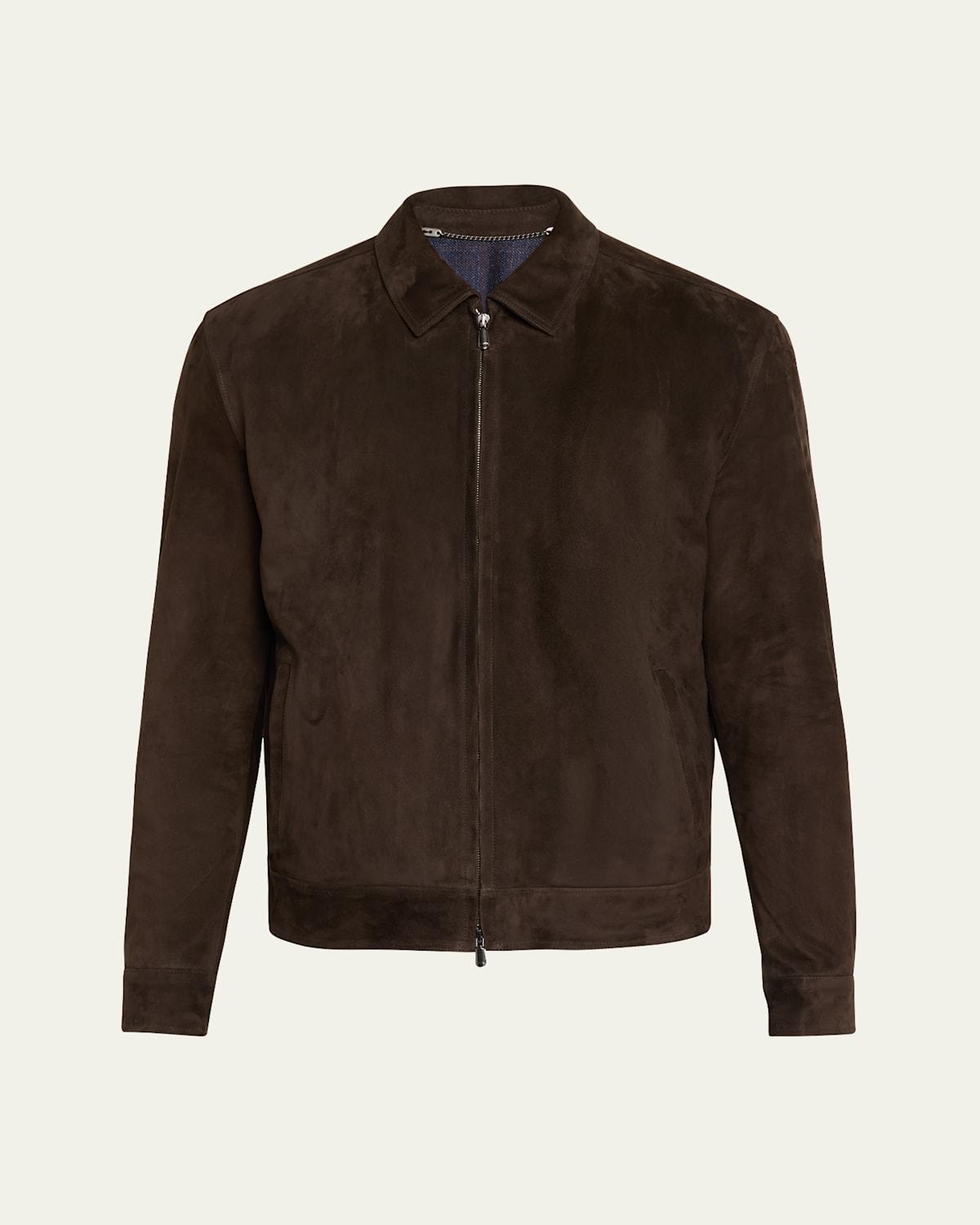 Cesare Attolini Suede Full-Zip Bomber Jacket in Brown for Men | Lyst