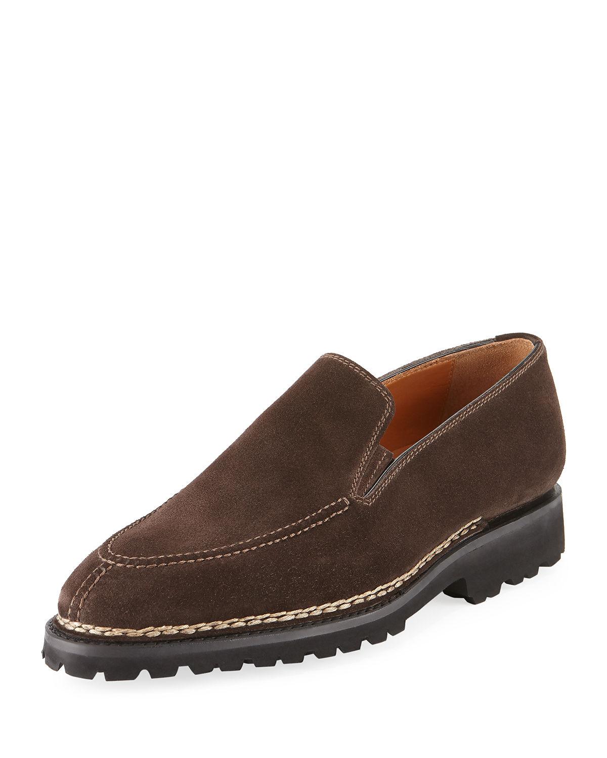 Bontoni Suede Slip-on Loafer in Brown for Men - Lyst