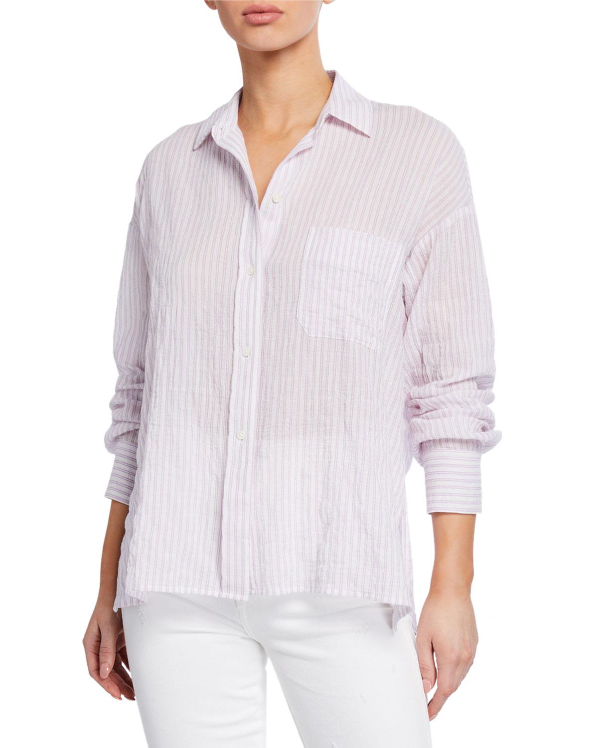 Vince Cotton Double Bar Stripe Button-down Long-sleeve Boxy Shirt - Lyst