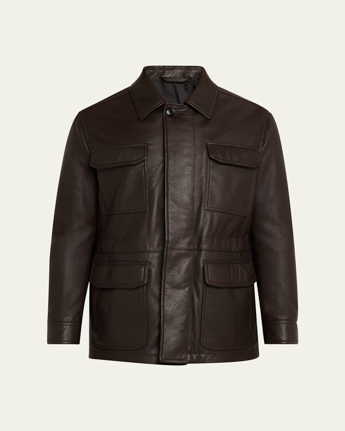 Brioni Sahariana Deerskin Leather Jacket in Black for Men | Lyst