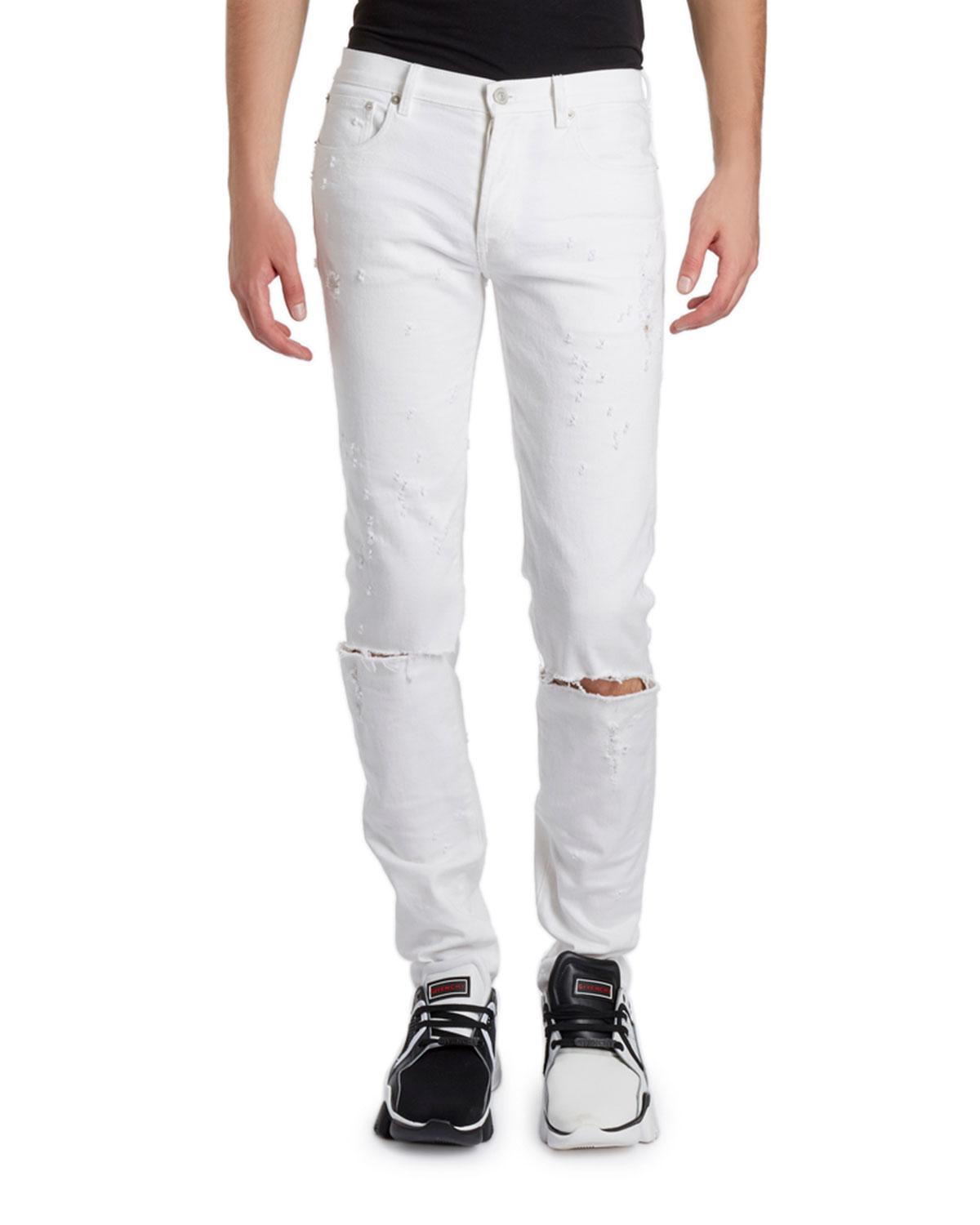 Givenchy Men's Distressed Skinny Stretch Denim Jeans in White for Men ...