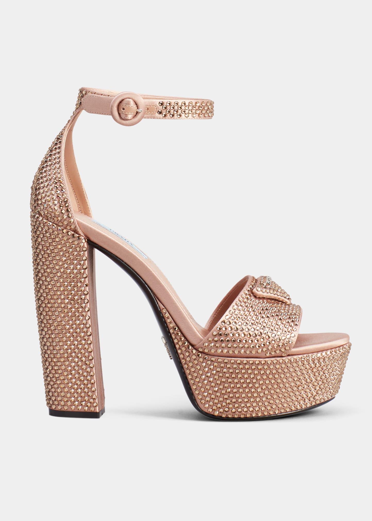Prada Crystal Ankle-strap Platform Sandals in Natural | Lyst