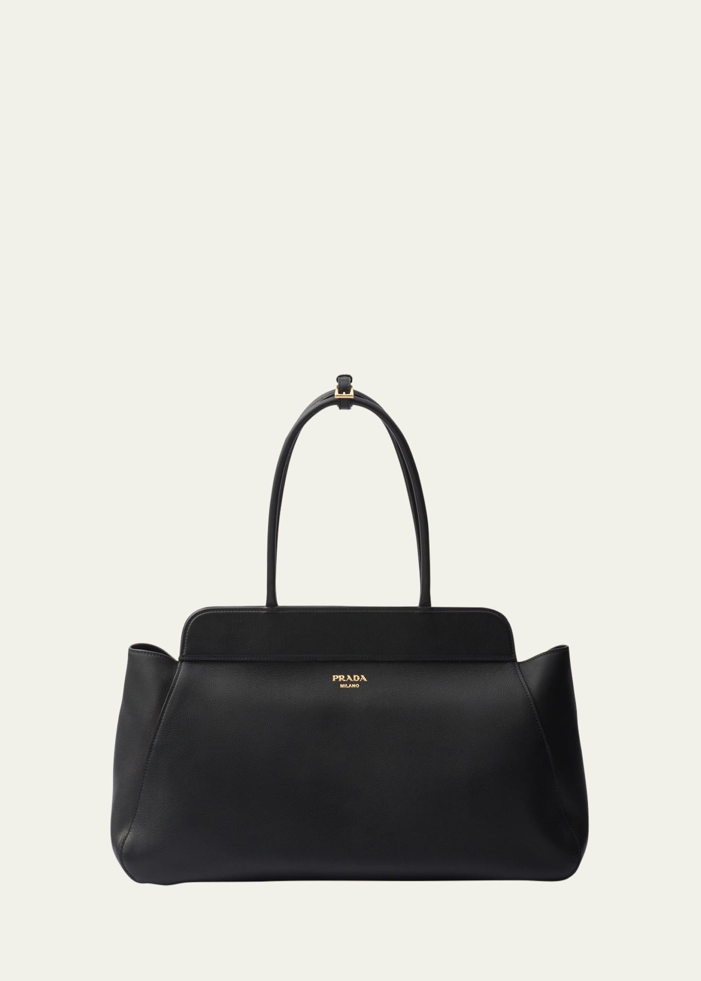 Prada Large Grain Leather Top-handle Bag in Black | Lyst