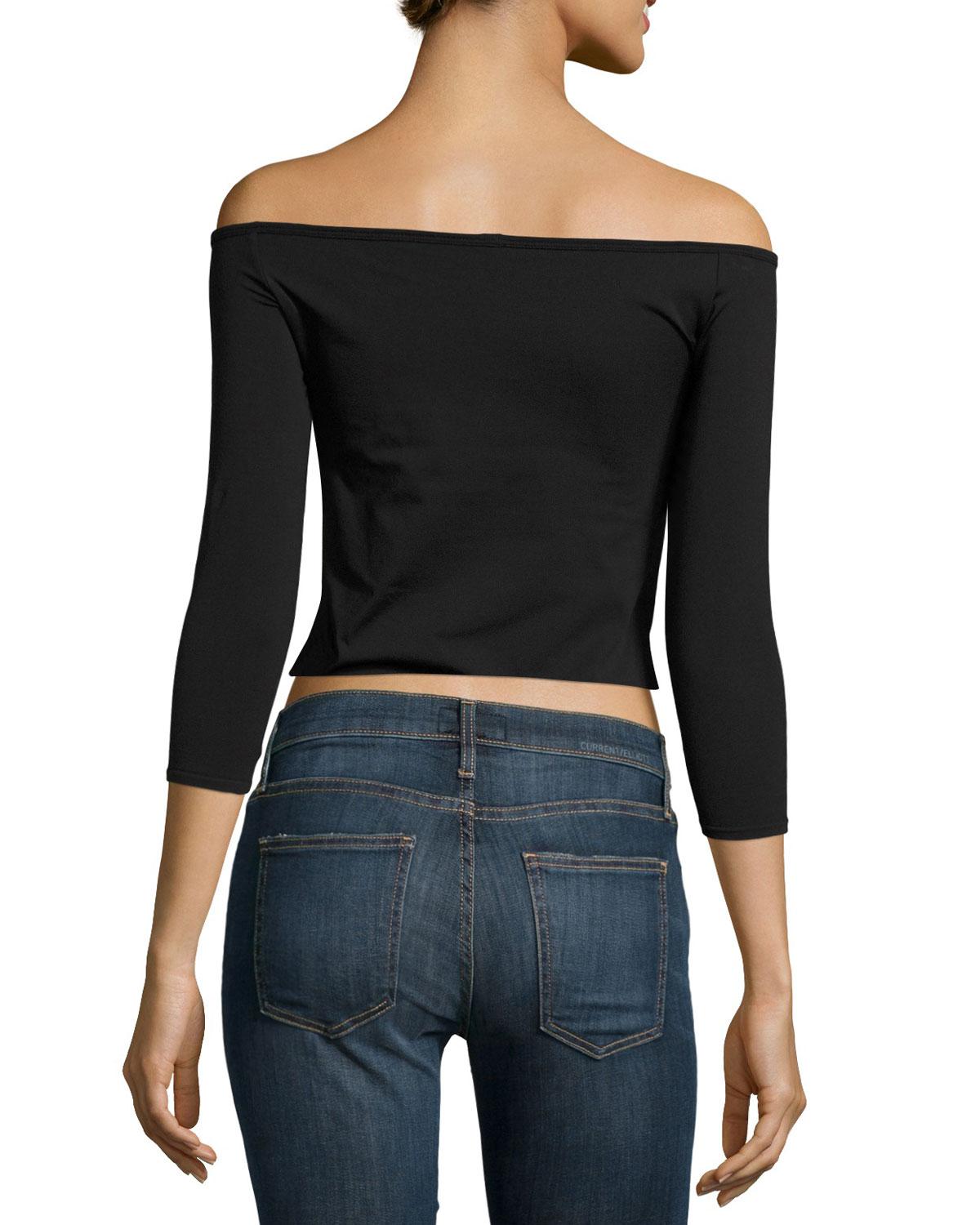 Lyst Helmut Lang Off The Shoulder Fitted Top In Black