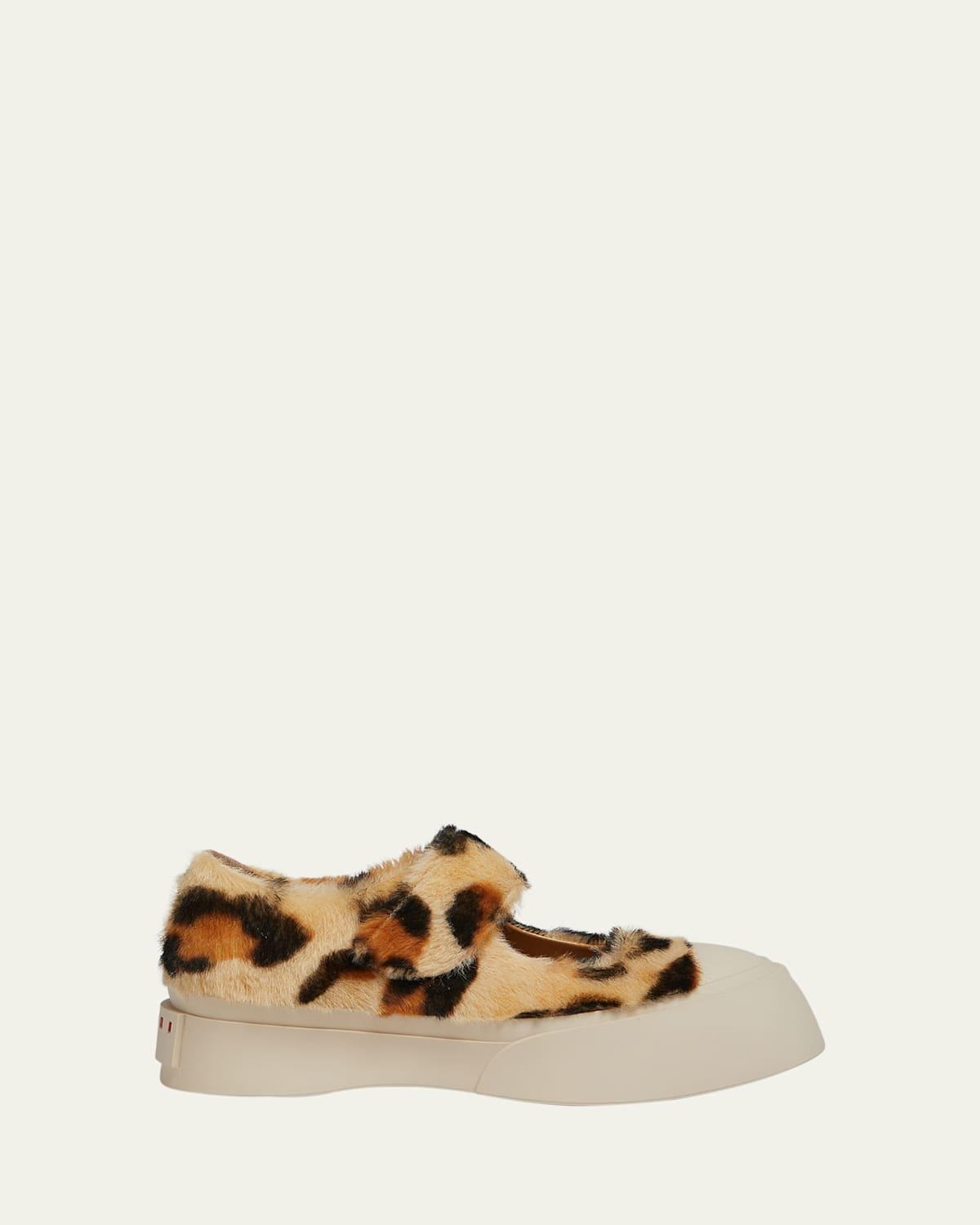 Marni Pablo-Print Shearling Mary Jane Sneakers in Natural | Lyst