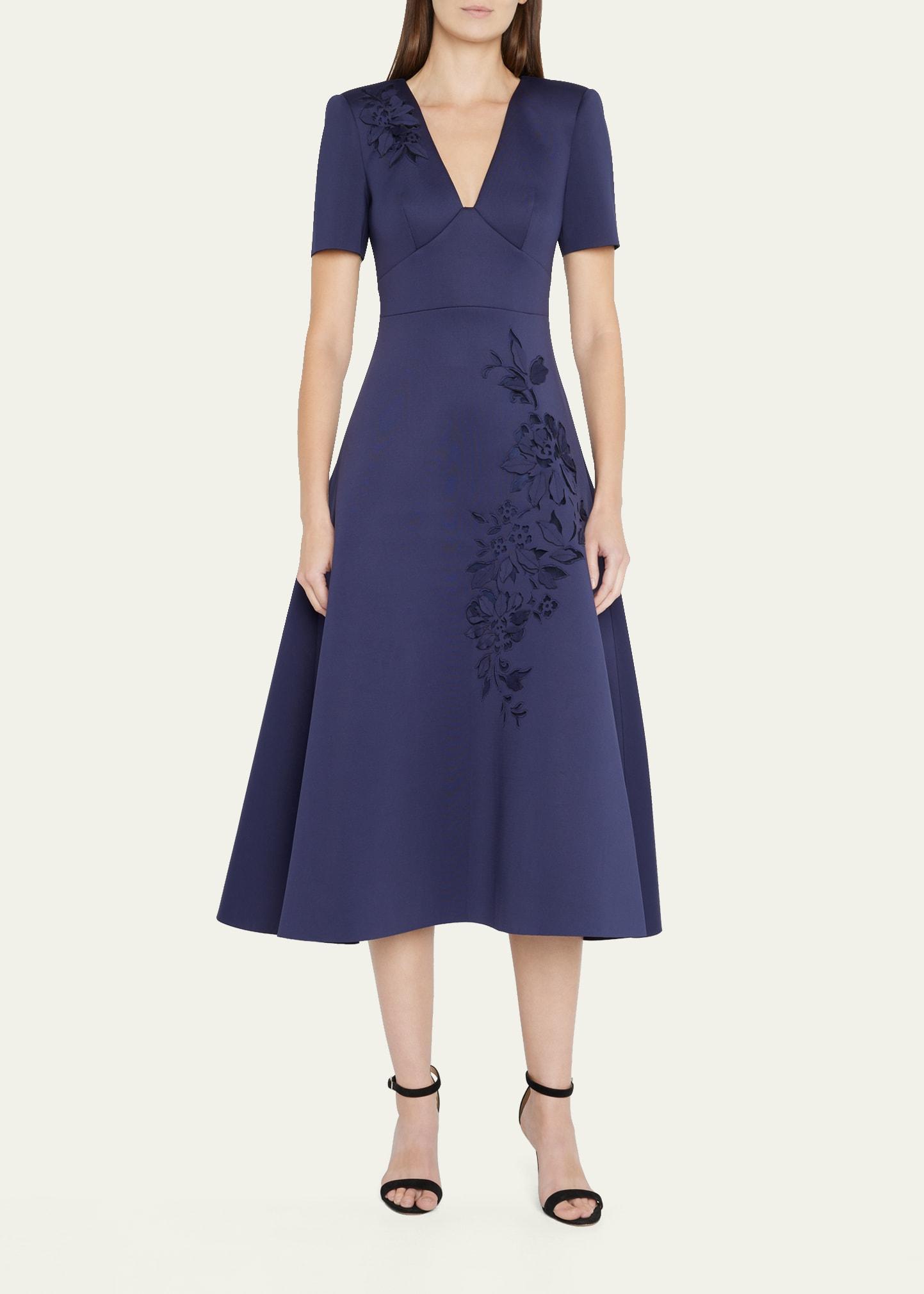 Badgley Mischka Laser-cut Fit-&-flare Midi Dress in Blue | Lyst