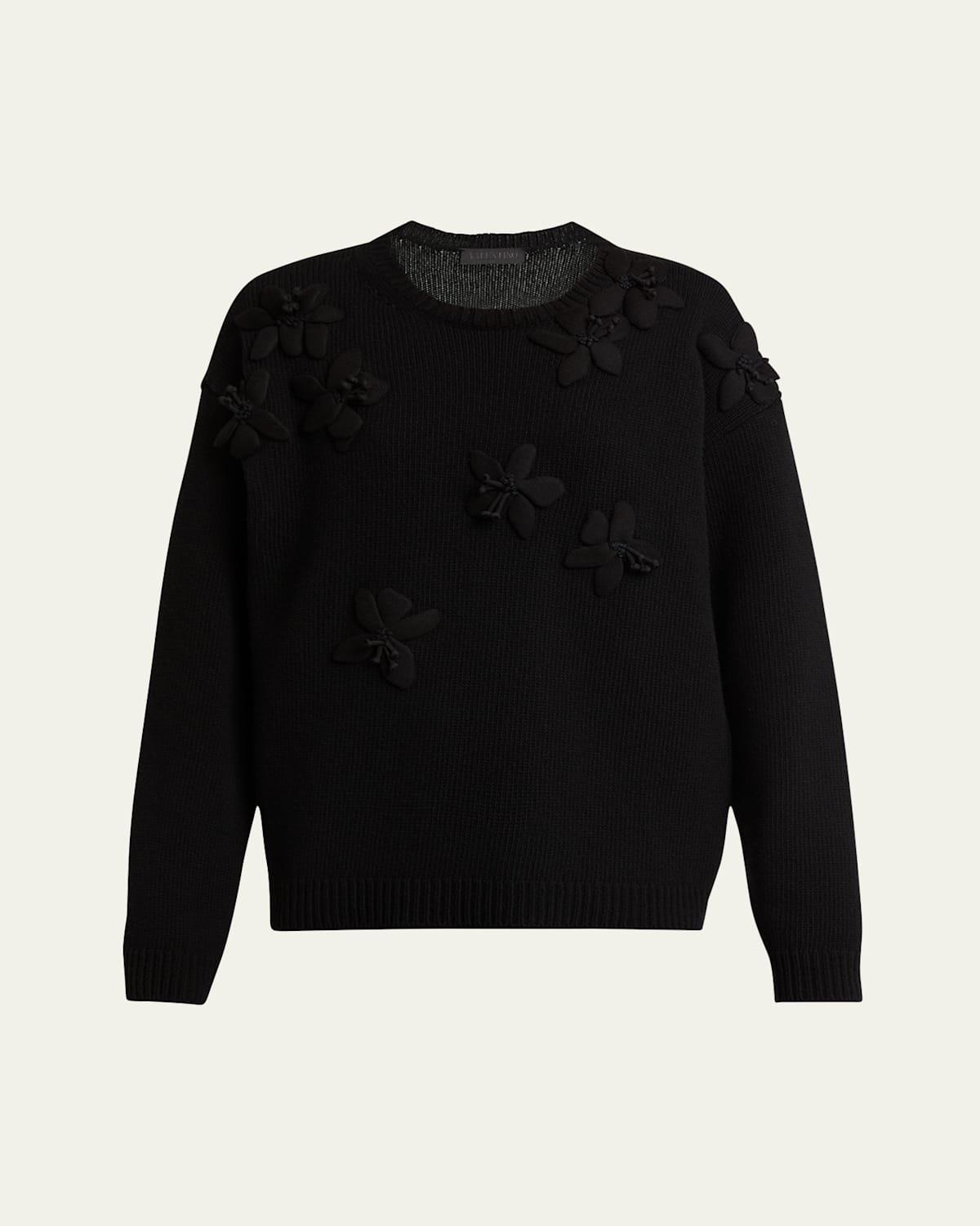 Valentino Garavani Flower Embroidered Wool Sweater in Black | Lyst