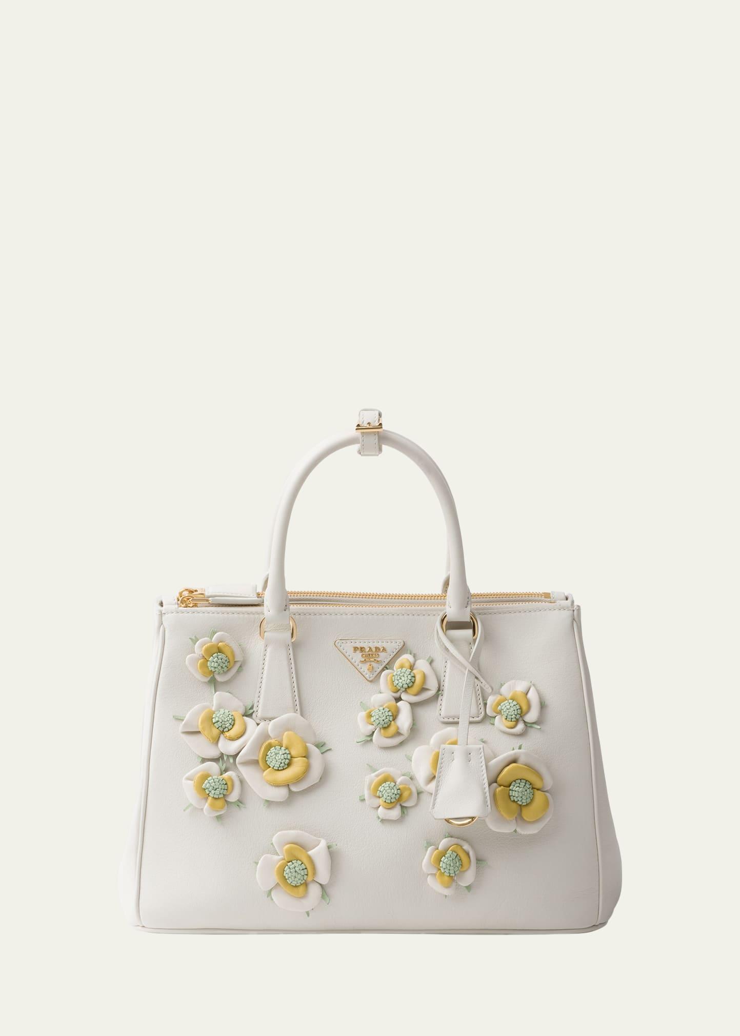 Prada Galleria Floral Leather Top-handle Bag in Natural | Lyst
