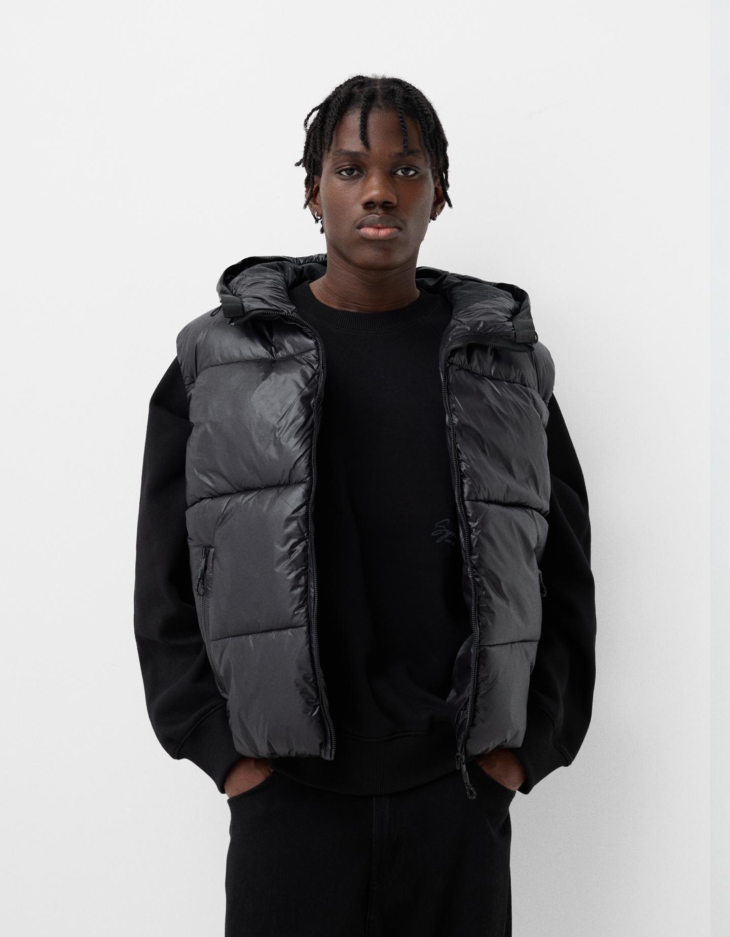 Bershka Hooded Puffer Vest in Black for Men | Lyst