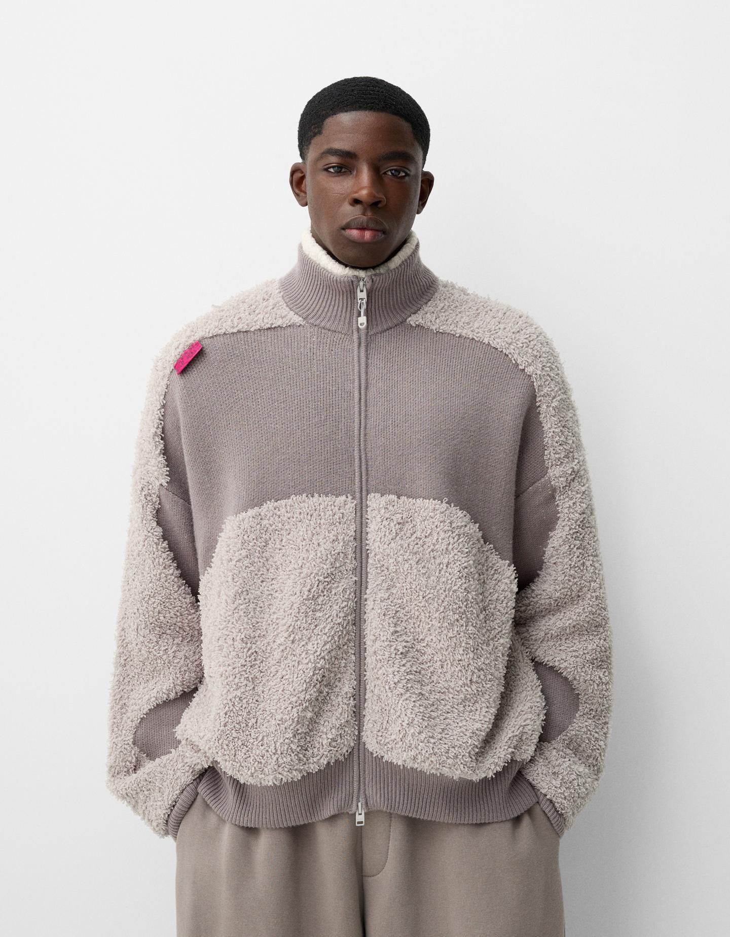 Bershka Faux Shearling Boxy Fit Zip-Up Jacket in Gray for Men | Lyst